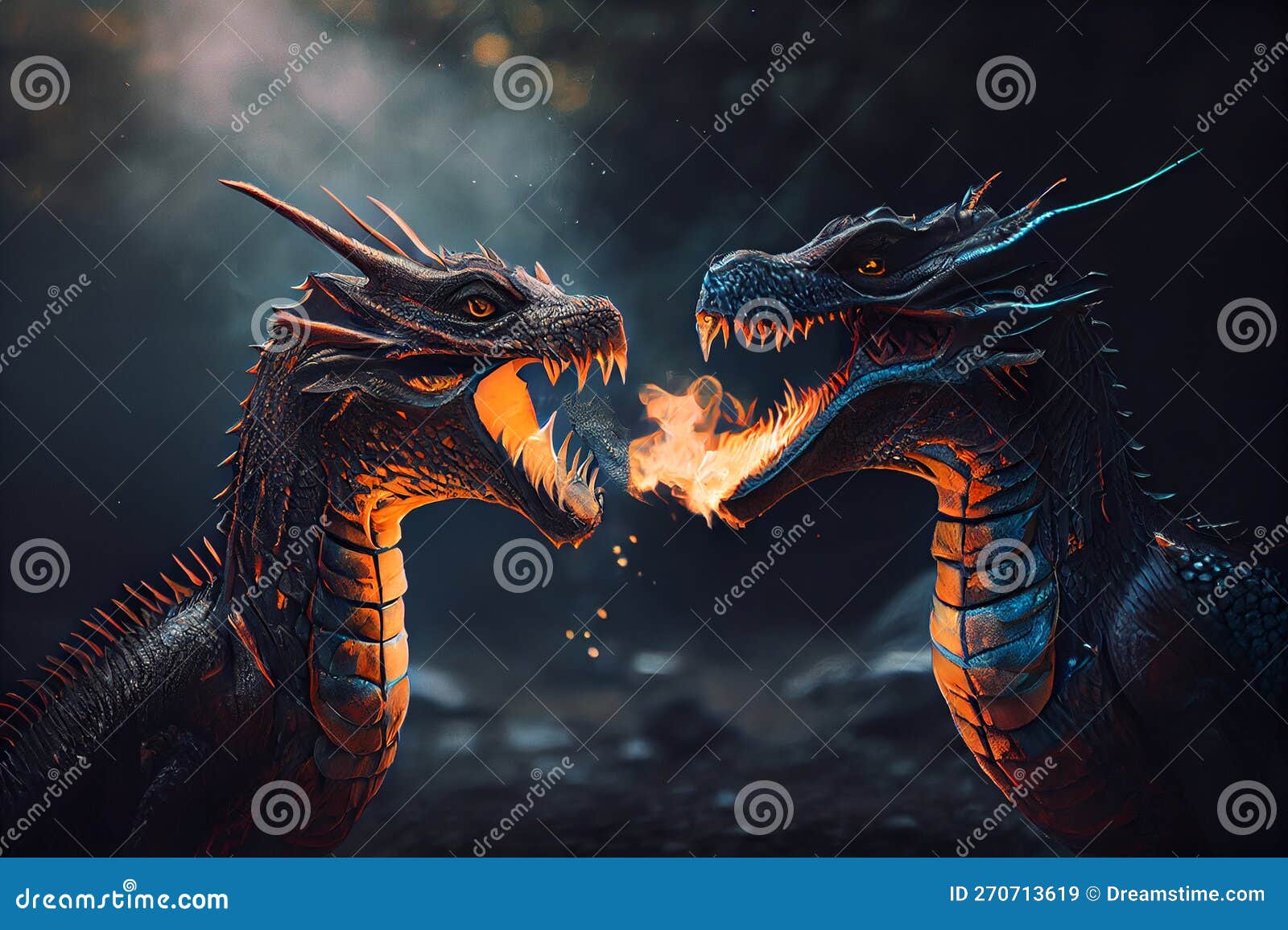 Two Fire Breathing Dragons. Dragons Fighting.generative Ai Stock ...