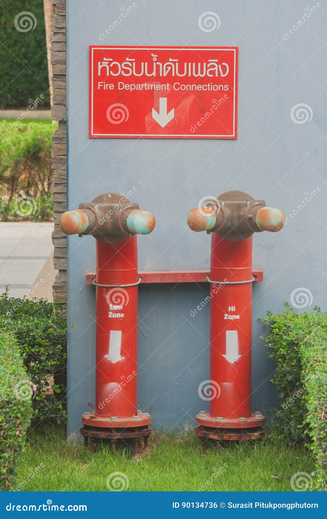 Two Fire Department Connection on Green Grass. Stock Photo - Image of ...