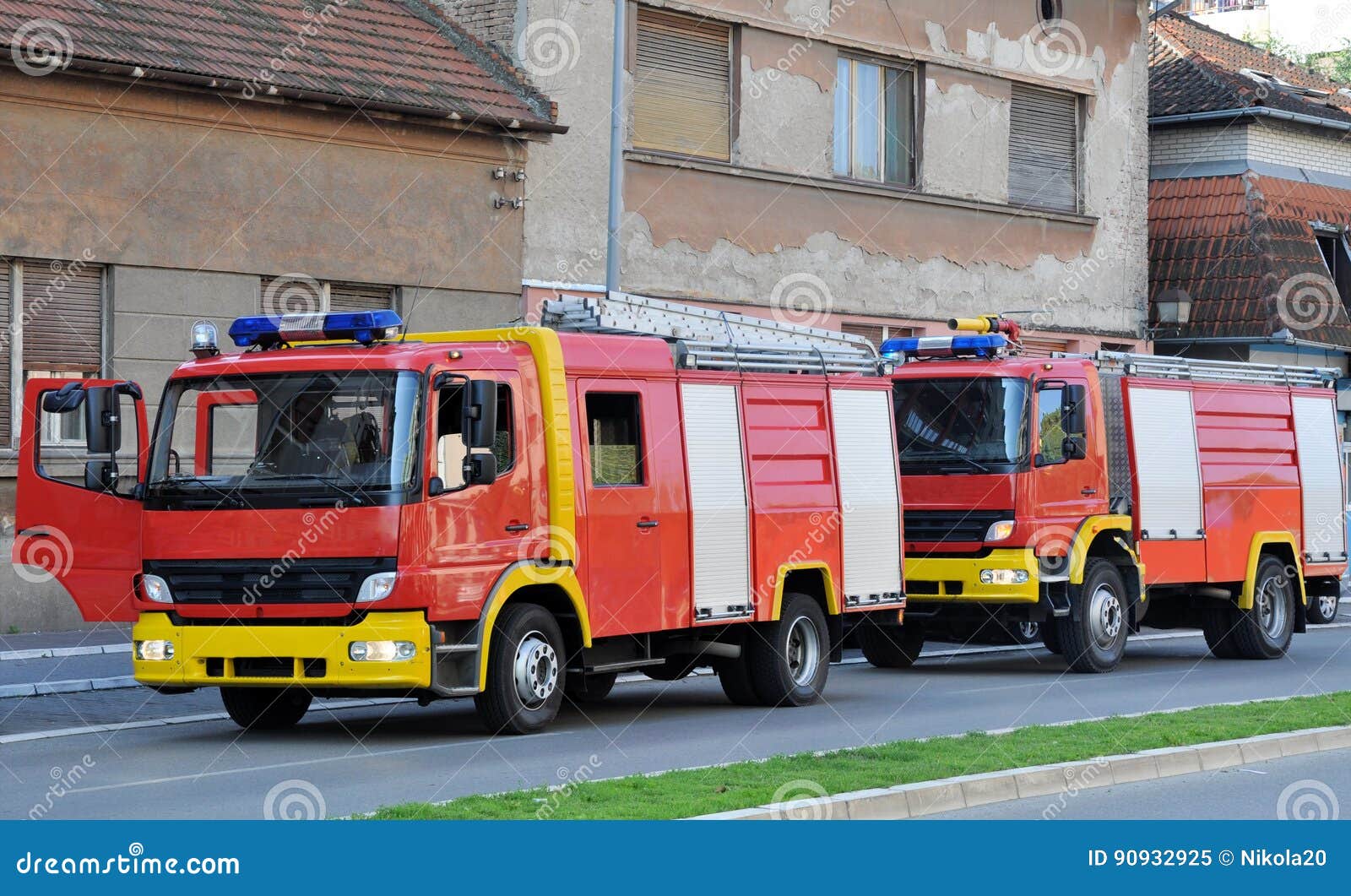 Two Fire Engines Arrived at the Scene of the Fire Extinguishing Stock ...
