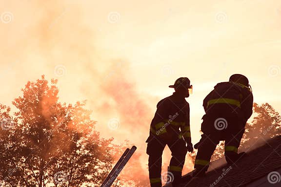 Two Firefighters Fighting a Fire Stock Image - Image of protective ...