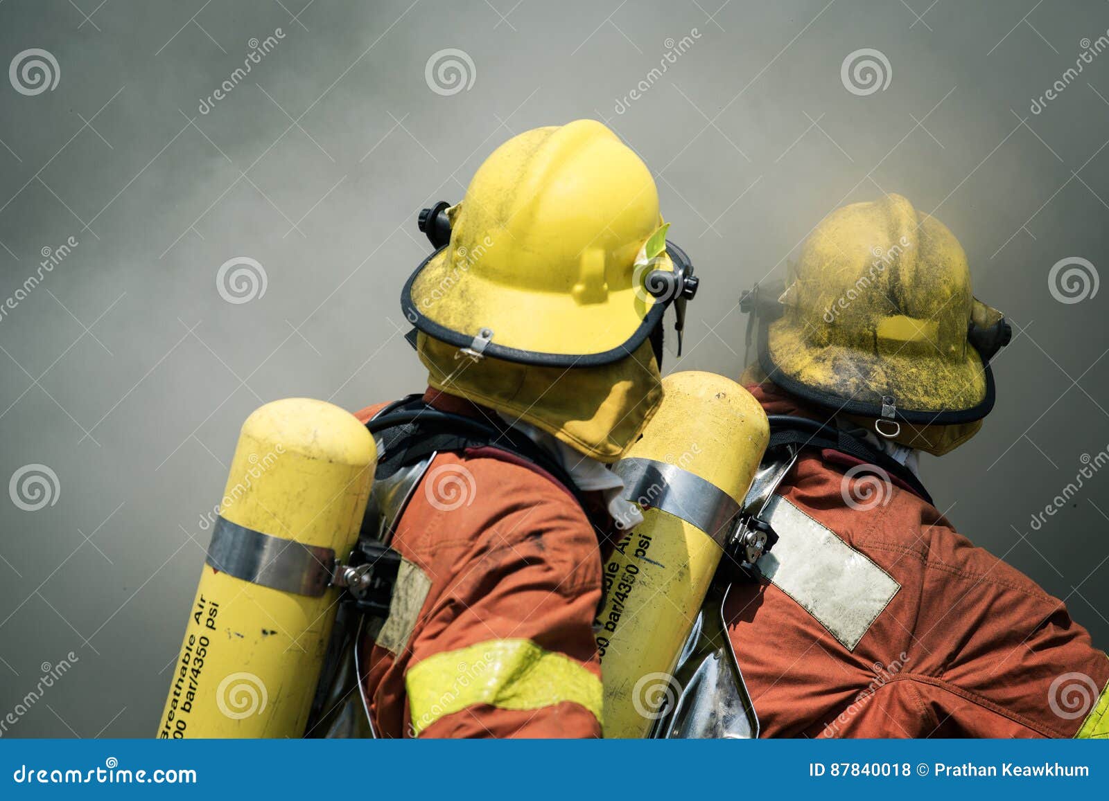 Two Firefighters Fire Fighting Suround with Dark Smoke Stock Photo ...