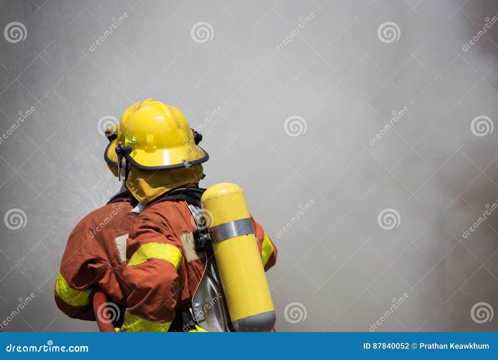 Two Firefighters Fire Fighting Suround with Dark Smoke Stock Photo ...