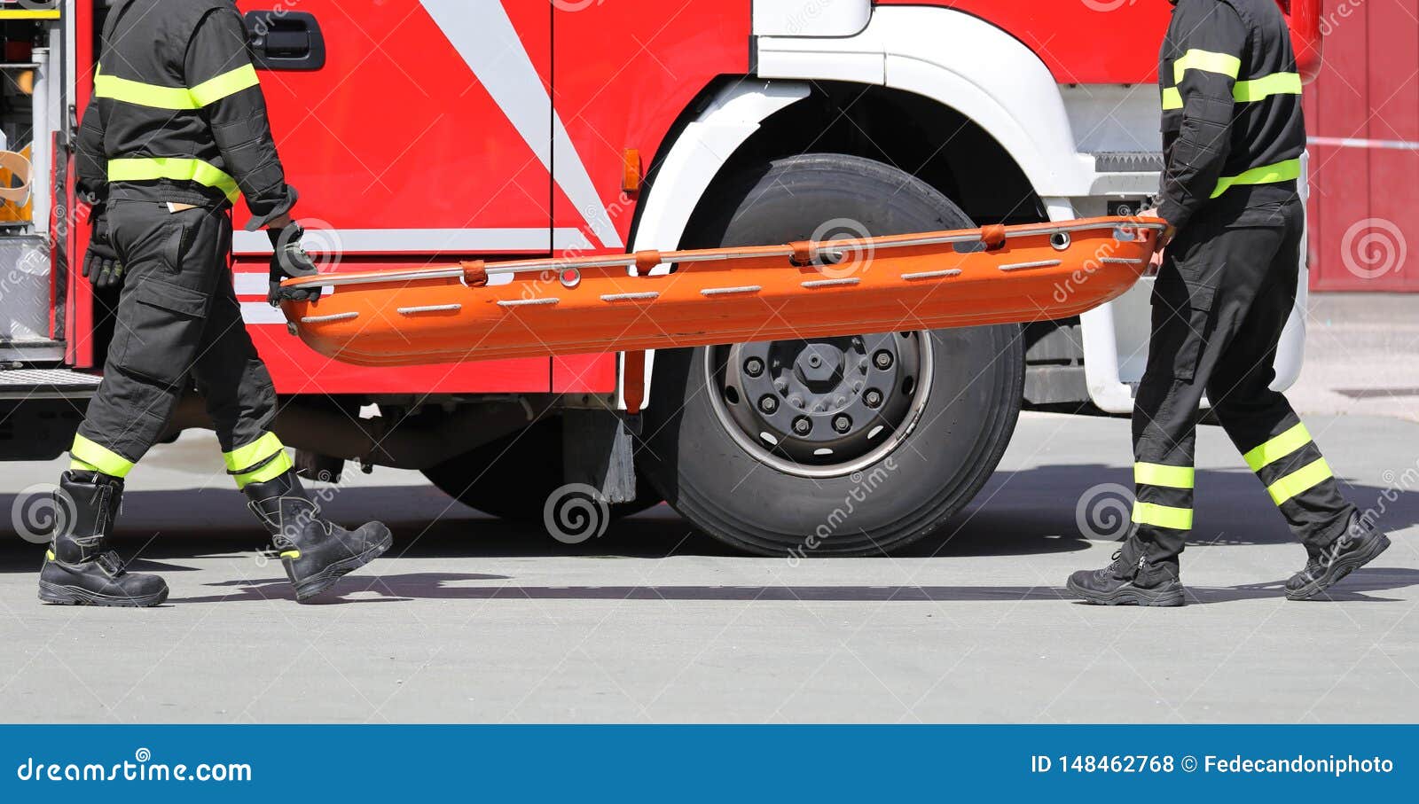 Two Firefighters with Stretcher Stock Photo - Image of barrow, safety ...