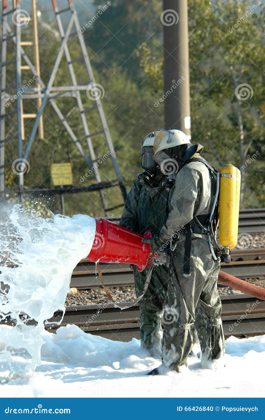 Two fireman stock photo. Image of equipment, firemen - 66426840