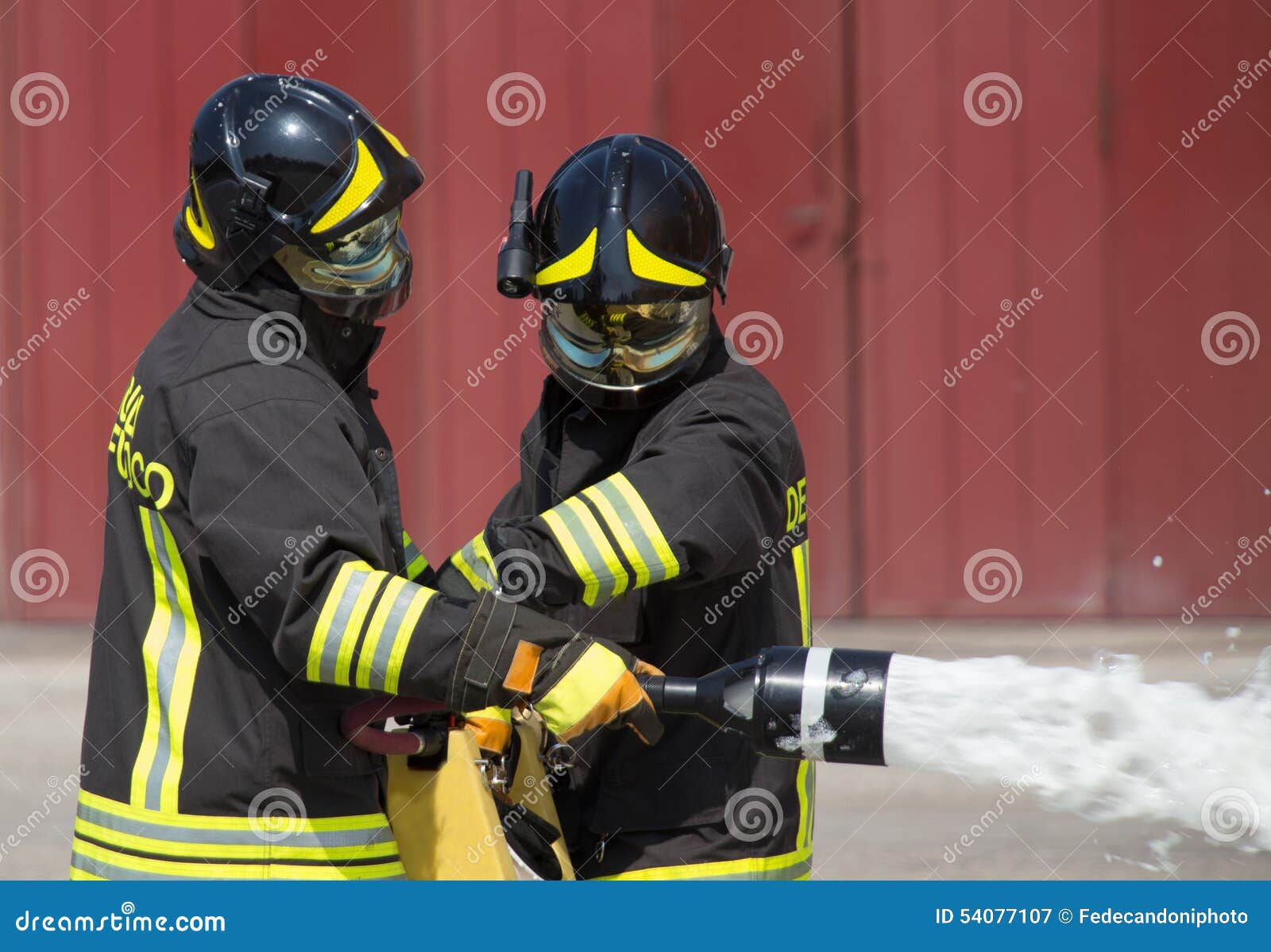 Two Firemen in Action with Foam Stock Image - Image of fighter ...