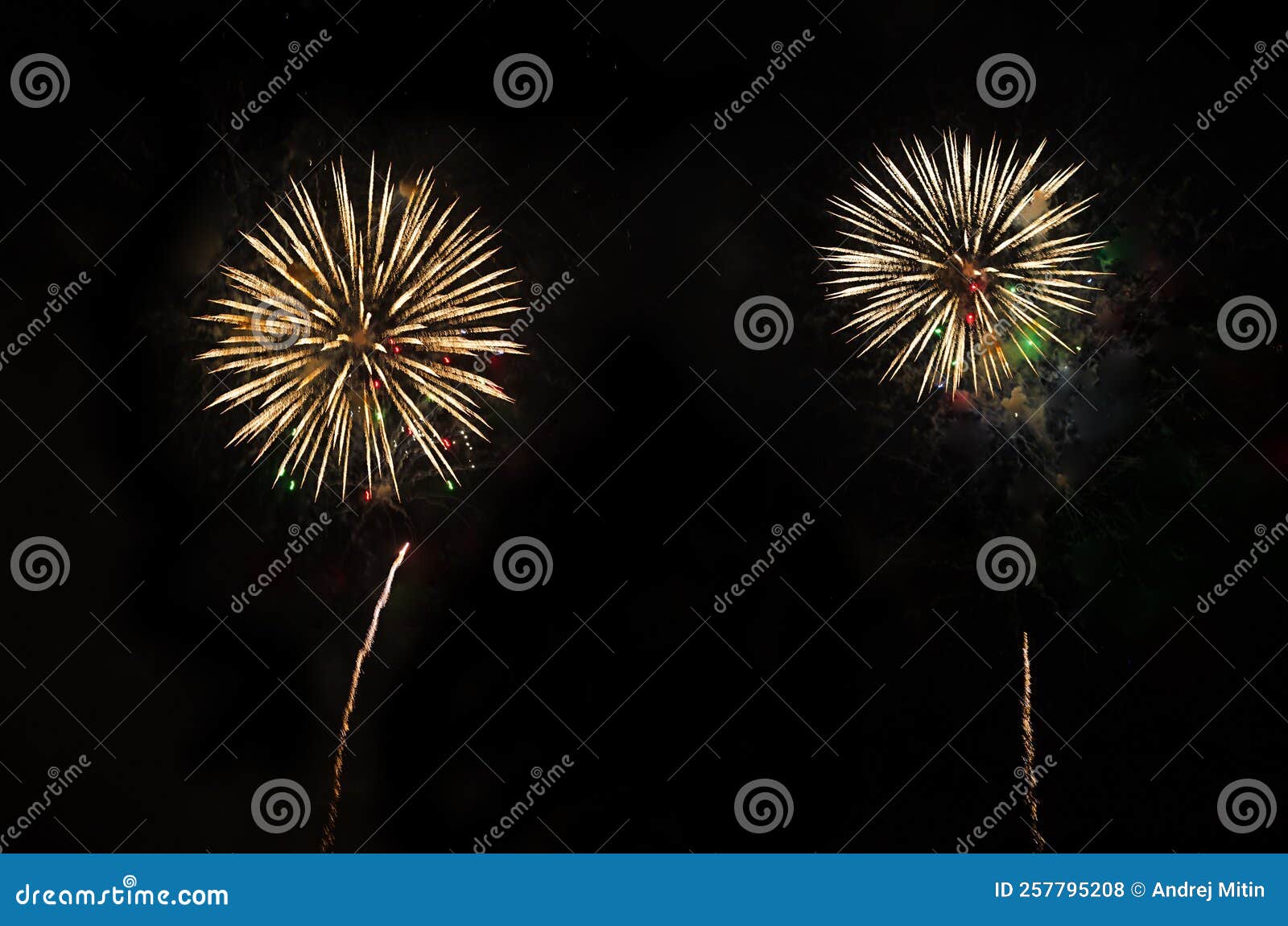 Two fireworks on night sky stock photo. Image of abstract - 257795208