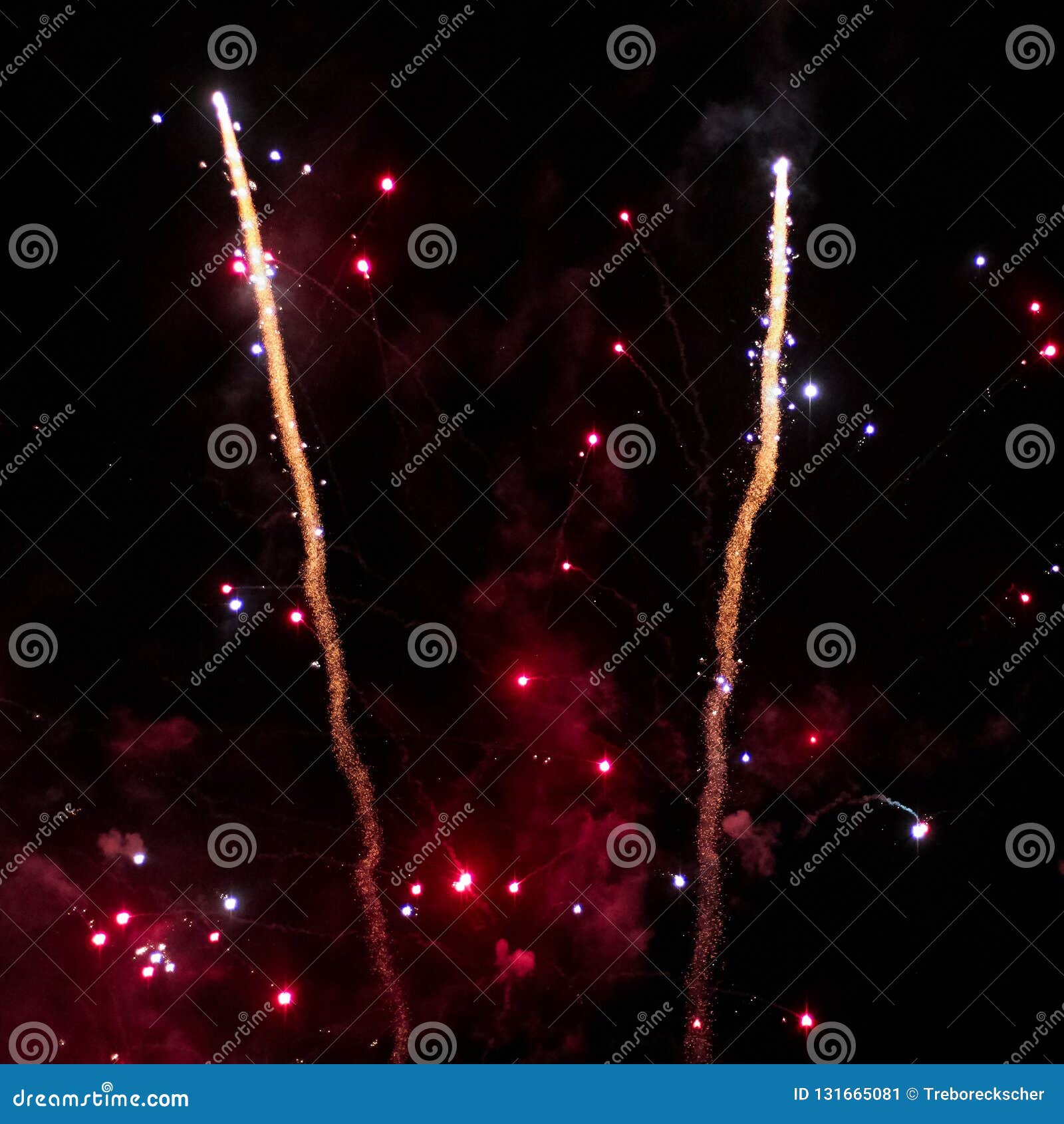 Two Fireworks Rockets Ascend into the Sky Stock Image - Image of ascend ...