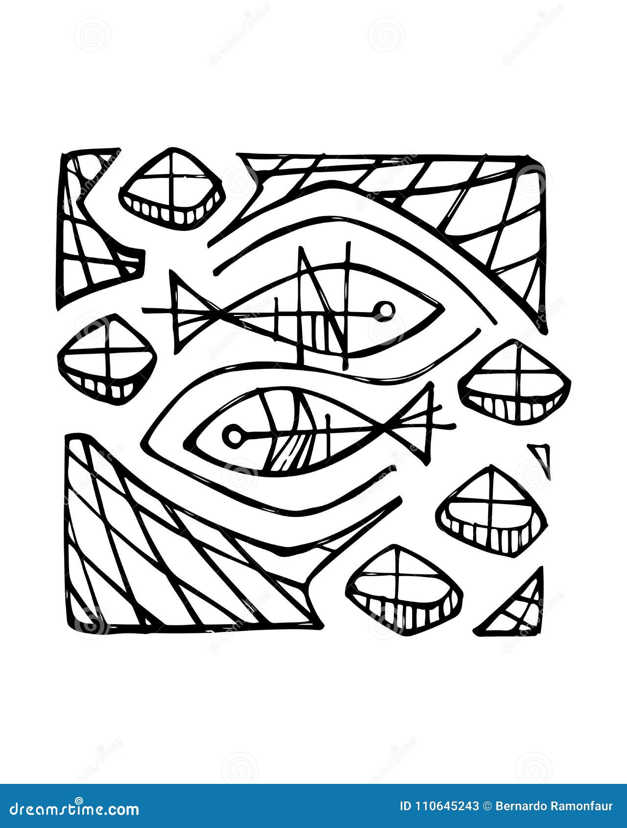 Two Fish And Five Breads Religious Illustration Cartoon Vector ...