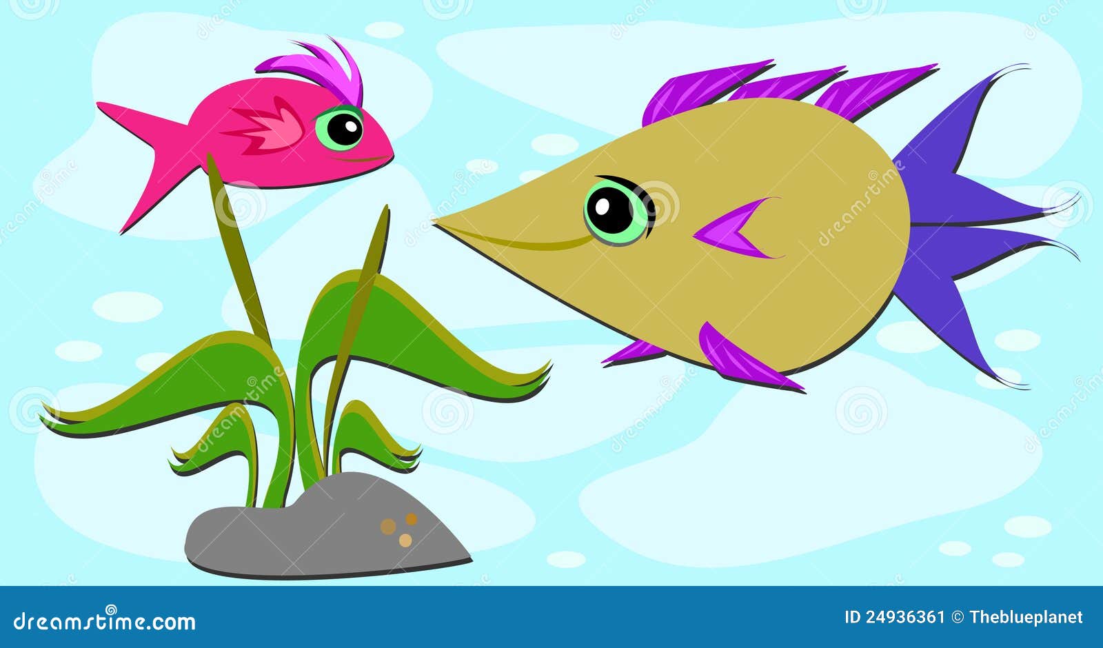 Two Fish Friends and a Rock Stock Illustration - Illustration of plant ...