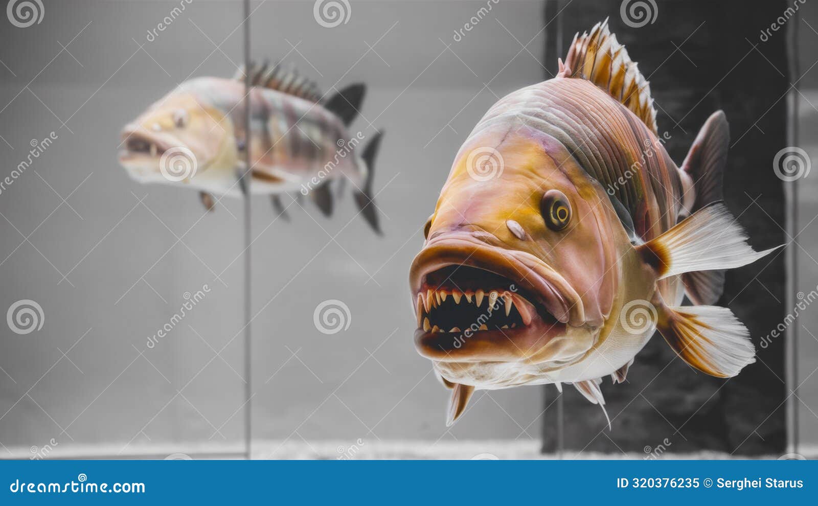 Two Fish with Large Mouths and Sharp Teeth are Swimming in a Tank, AI ...