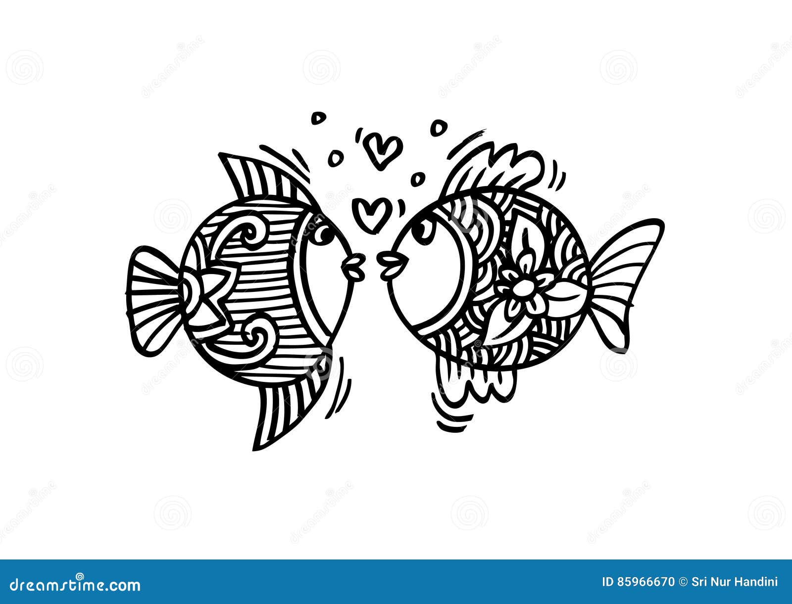 Two fish in love. stock vector. Illustration of drawn - 85966670