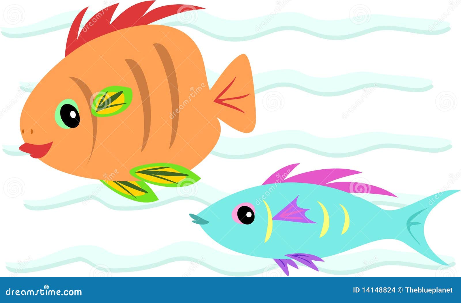 Two Fish of Orange and Blue Stock Vector - Illustration of swim, wave ...