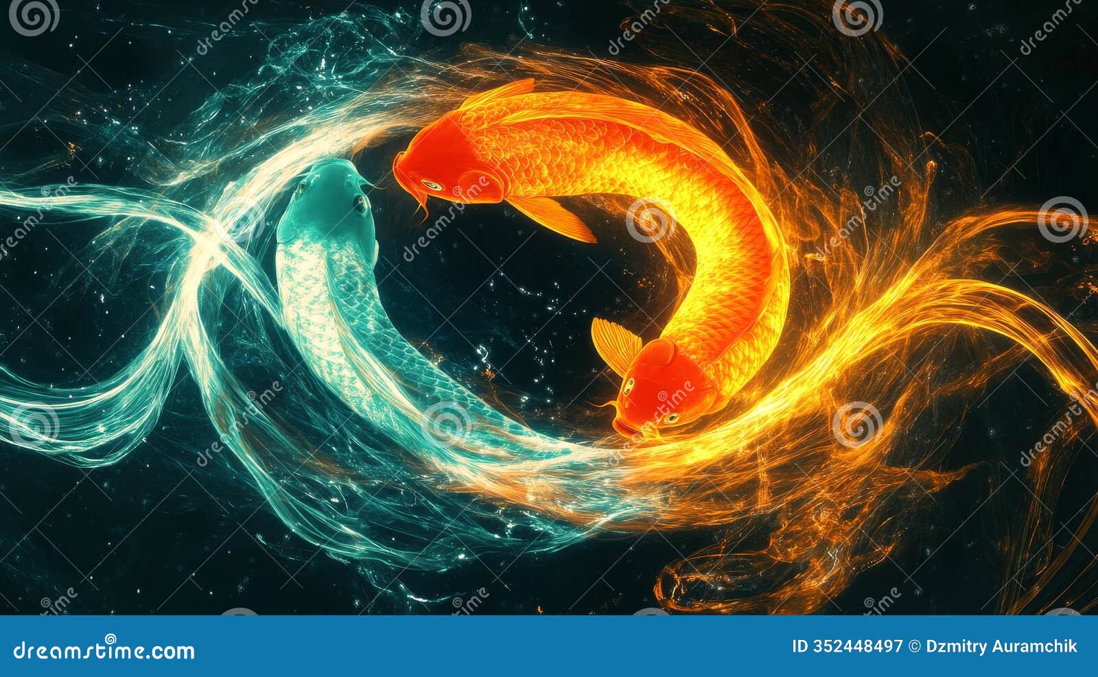 Two Fish Swimming in a Circular Pattern, Creating the Symbol of Pisces ...