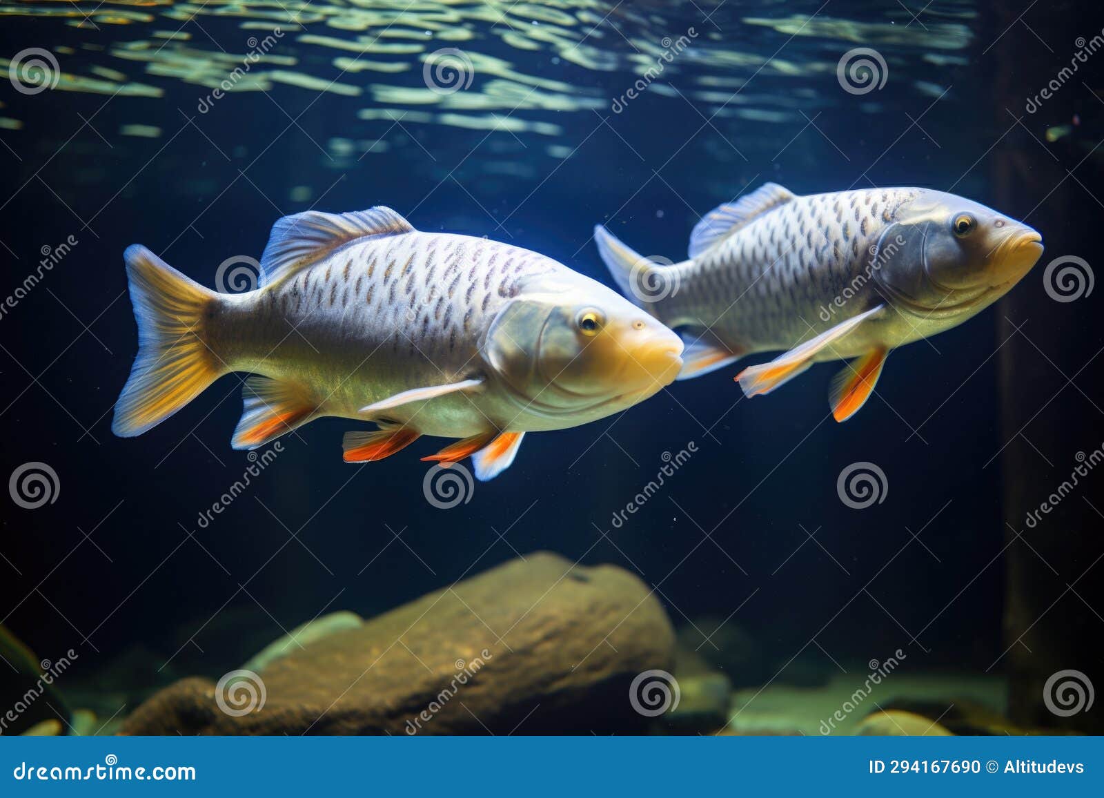 Two Fish Swimming Closely Together in an Aquarium Stock Illustration ...