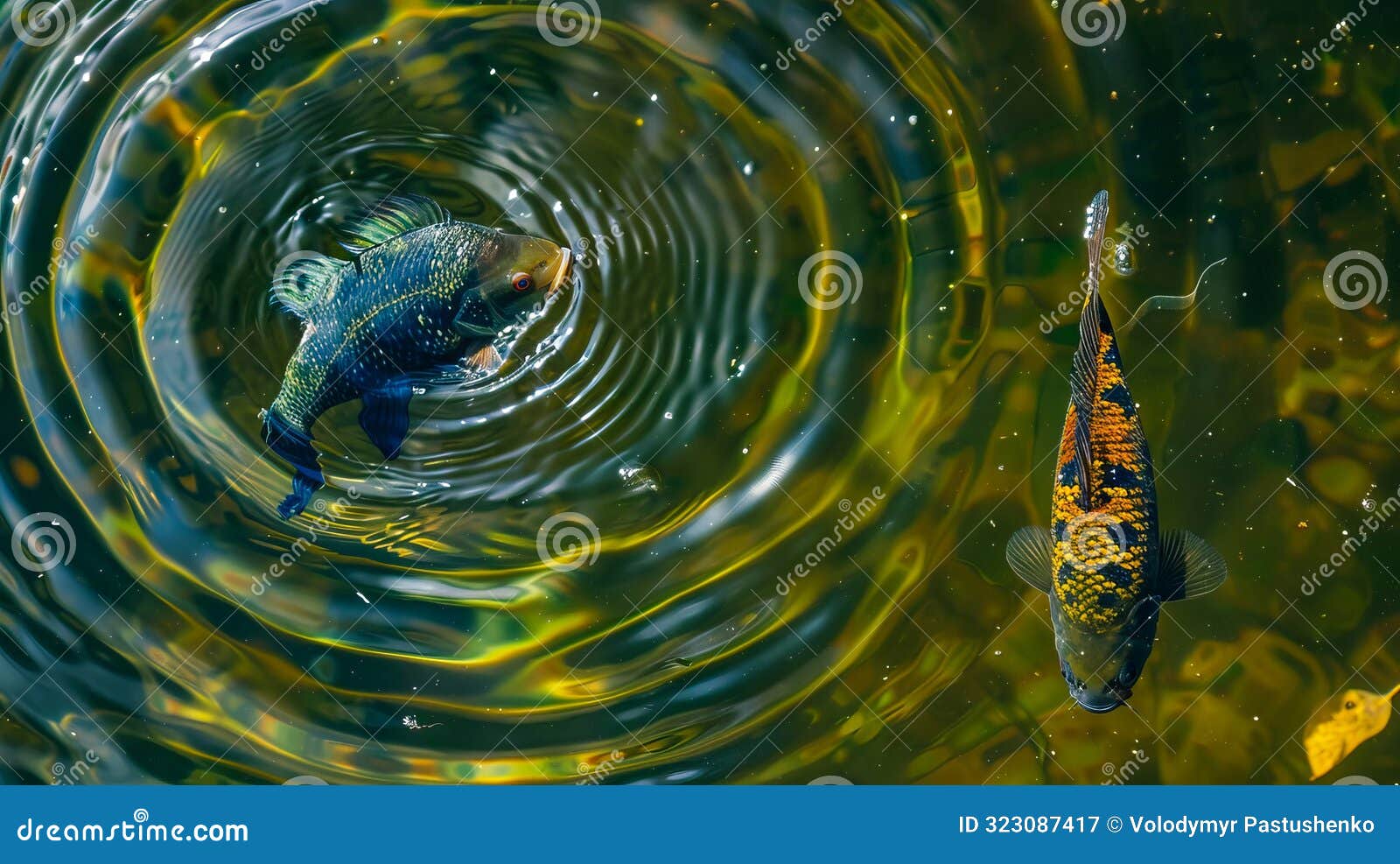 Two Fish Swimming in a Lake with Ripples Stock Image - Image of outdoor ...