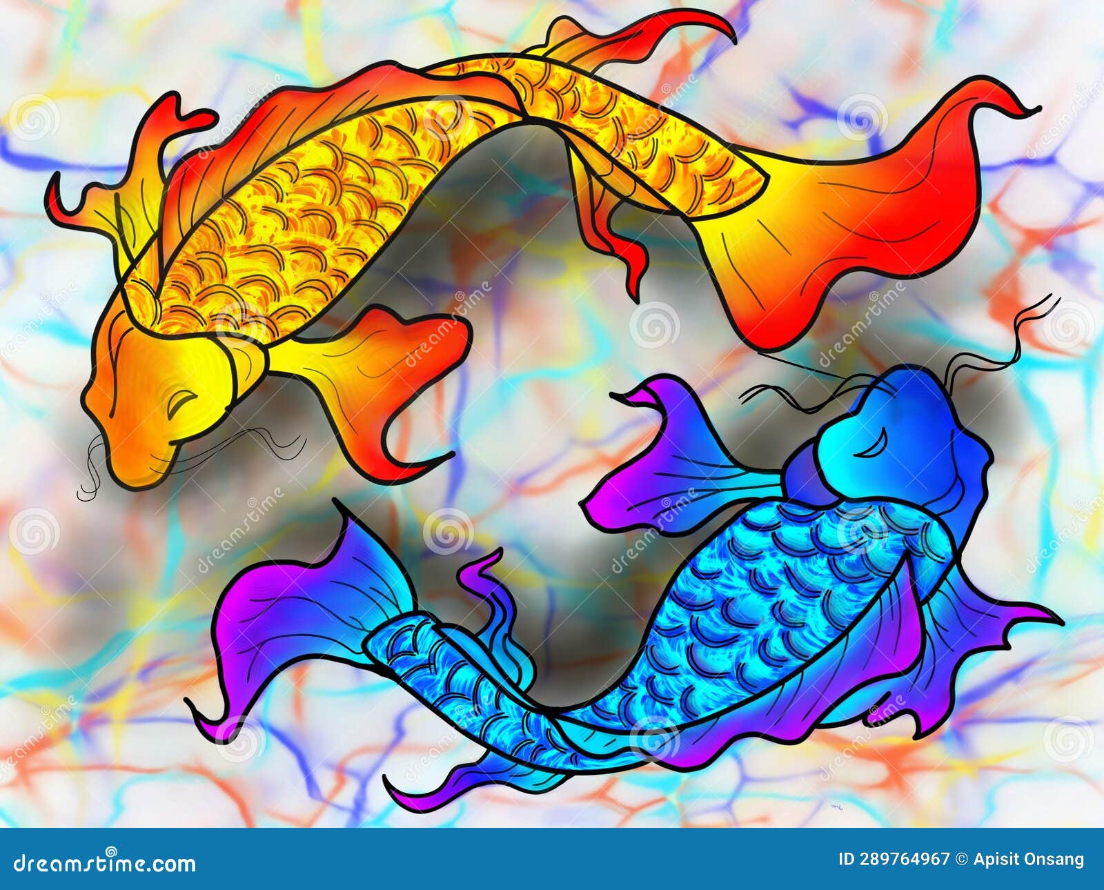 Two Fish are Swimming in the Sea. Stock Illustration - Illustration of ...