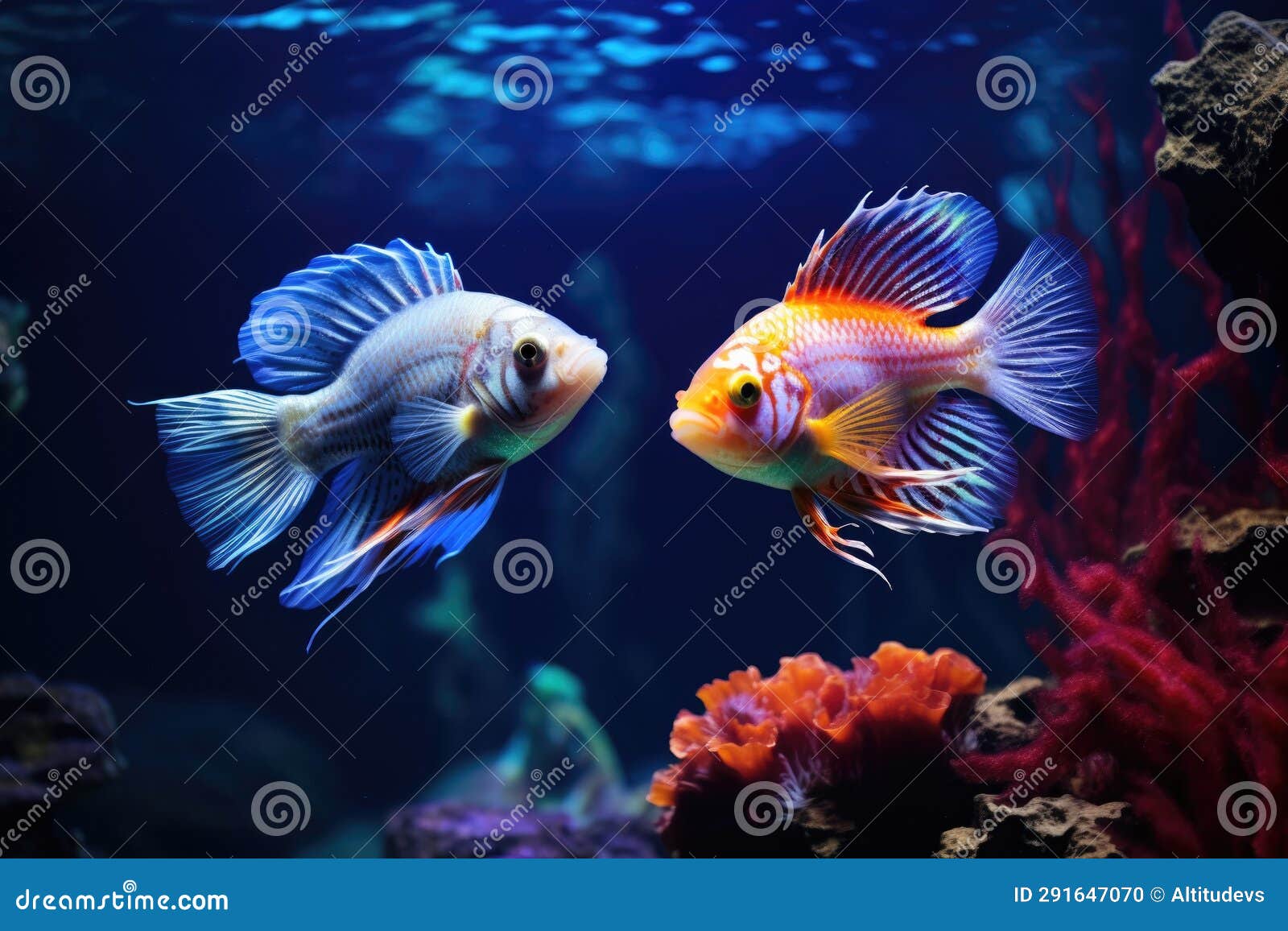 Two Fish Swimming Together in a Brightly Lit Aquarium Stock Photo ...