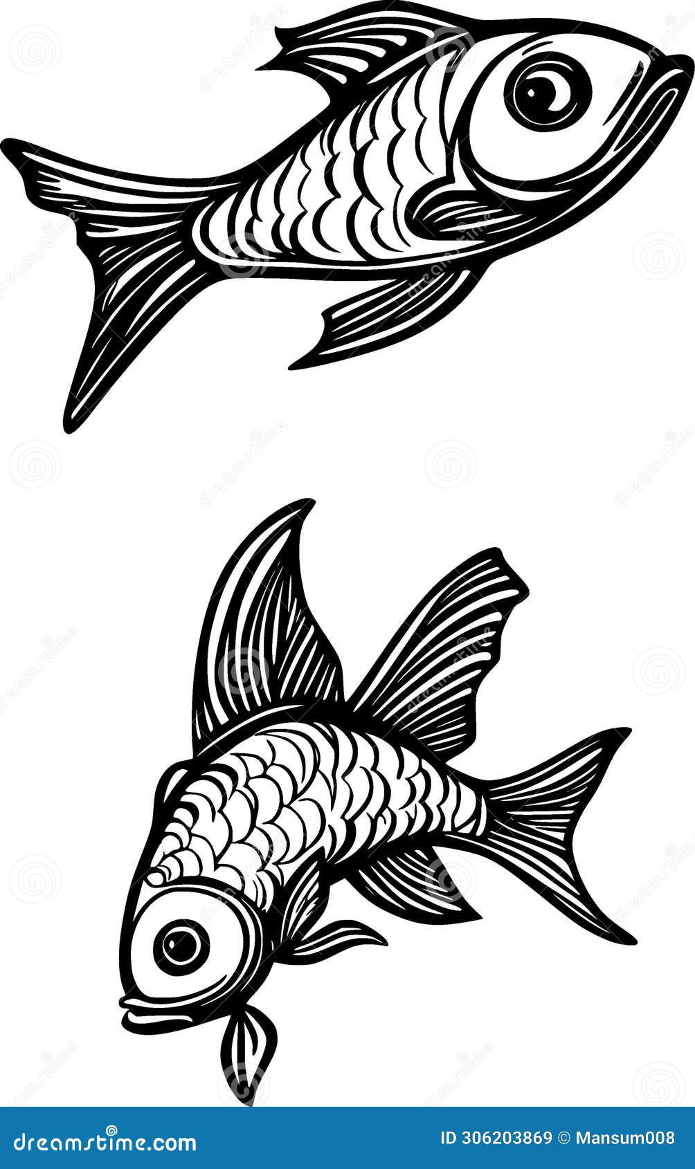 Two Fish Swimming in the Water Stock Illustration - Illustration of ...