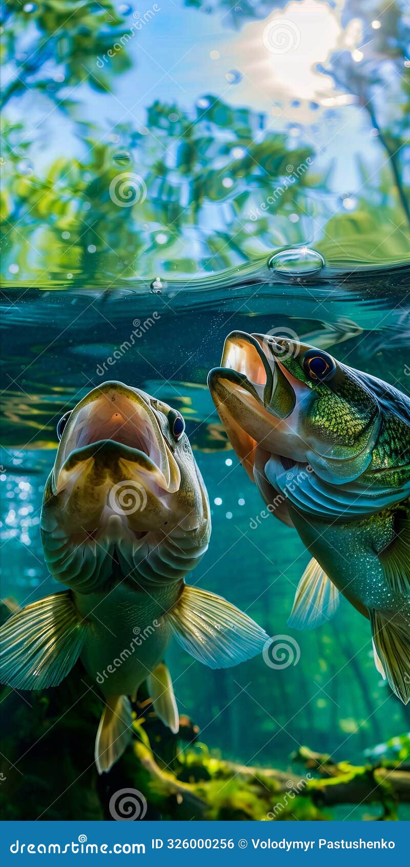 Two Fish Swimming in the Water with Their Mouths Open Stock Photo ...