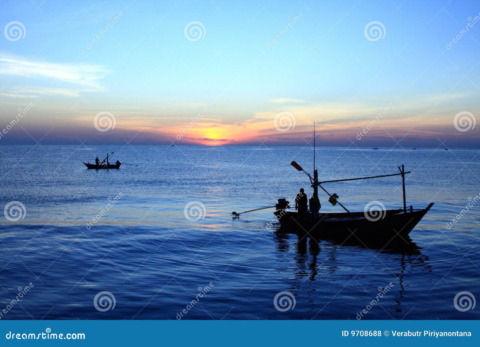 Two Fishing Boat on Blue Sky Stock Photo - Image of mediterranean ...