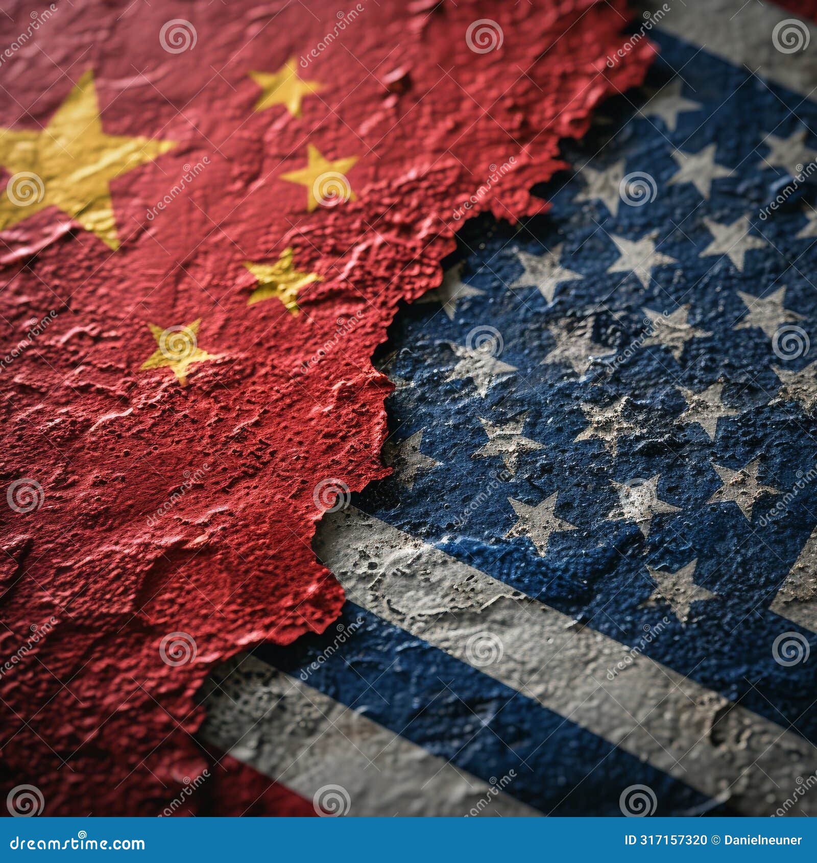 Two Flags Colliding, the US Flag and the Chinese Flag Overlapping Stock ...