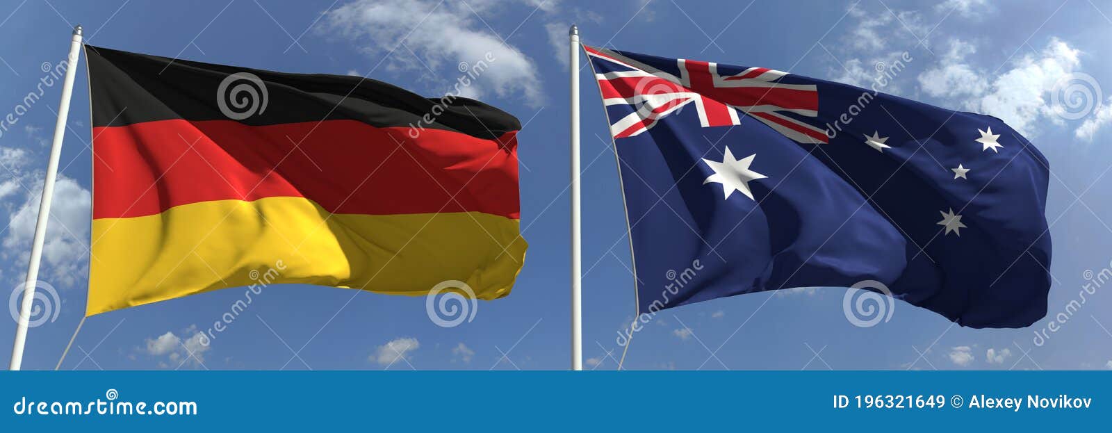 Flying Flags of Germany and Australia on Sky Background, 3d Rendering ...