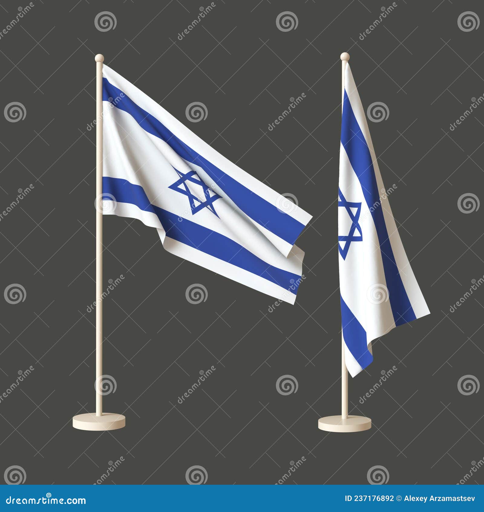 Two Flags of Israel on a Neutral Background - One Fluttering on a ...