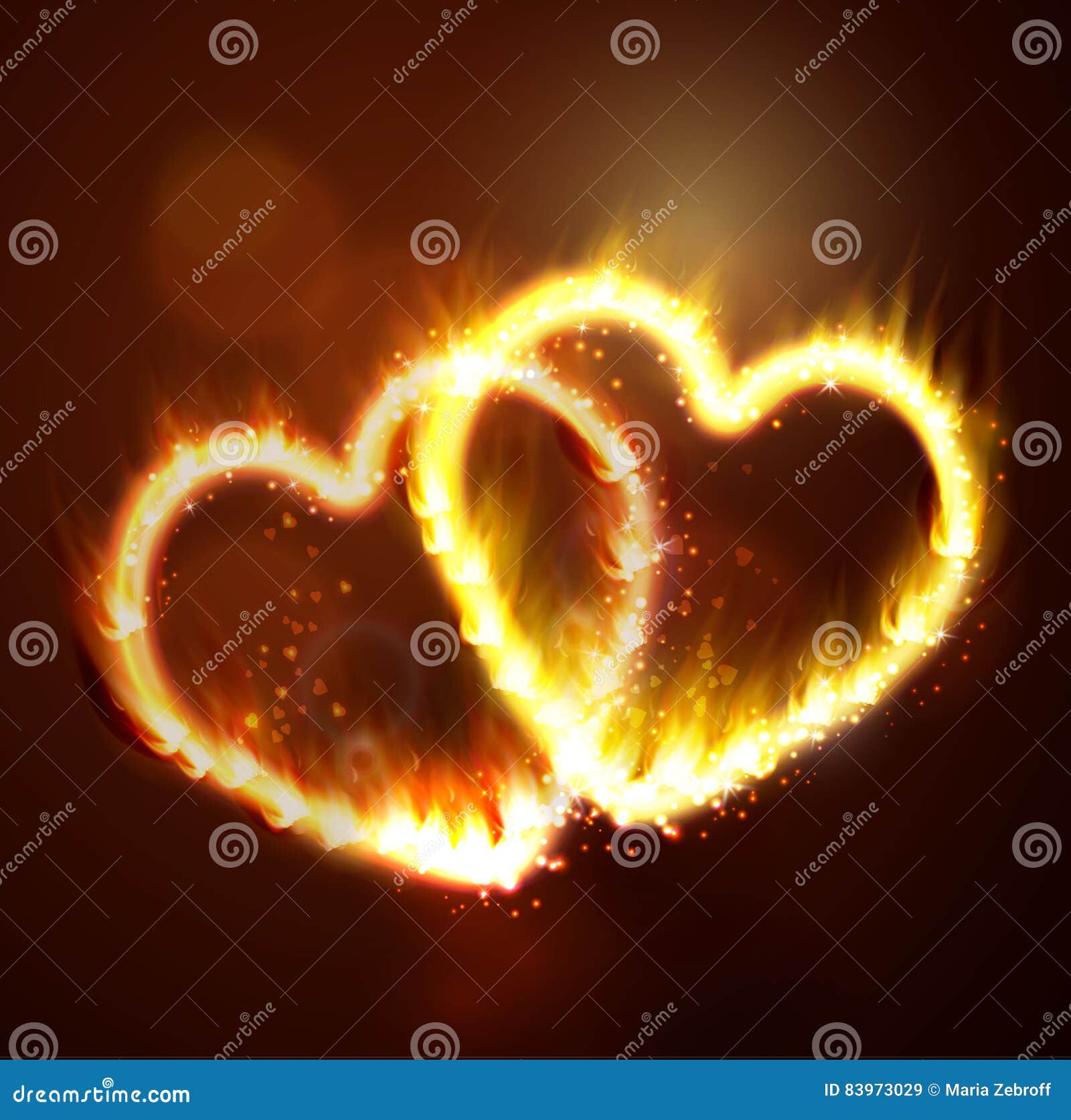 Two Flame Hearts on the Dark Stock Vector - Illustration of card ...