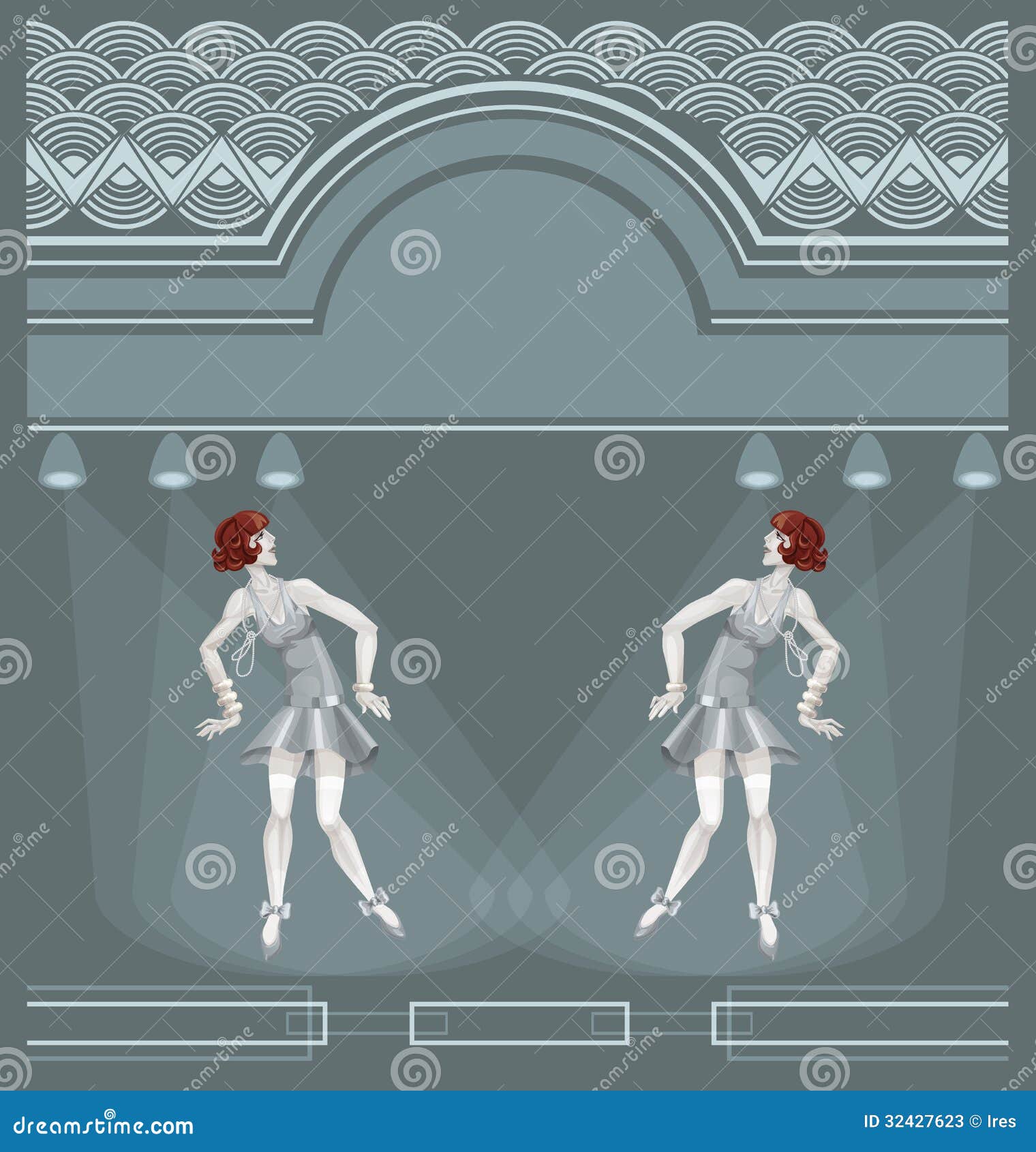 Two Flapper Girls on Art Deco Background Stock Illustration ...