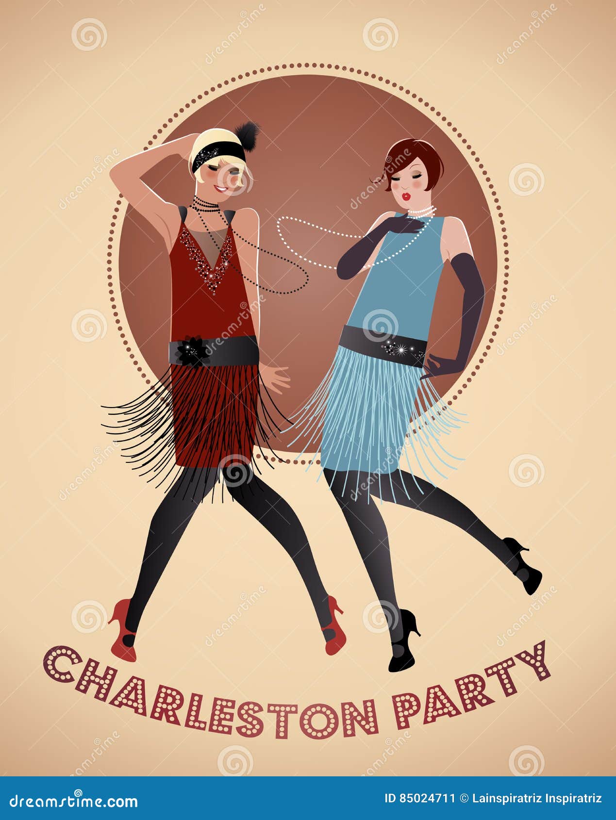 Girls Flappers From The 1920s. Stylized Illustration Of A Dancers ...