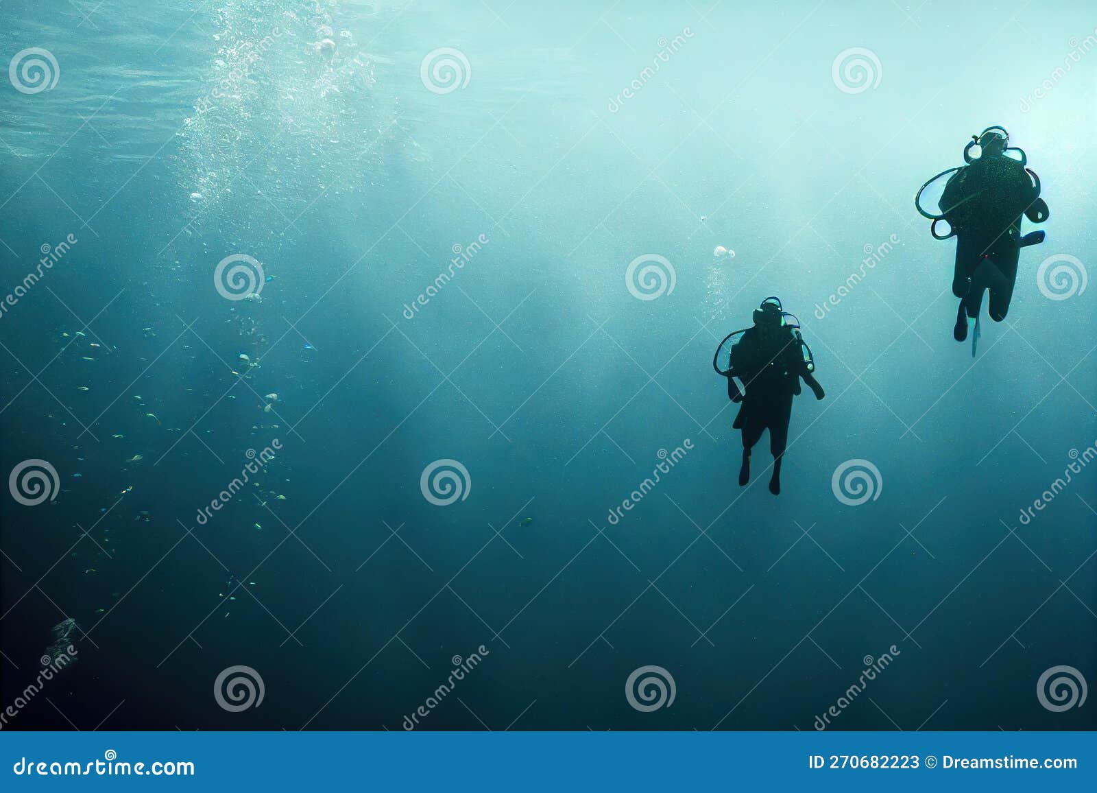 Two Floating Scuba Divers and a Diver Underwater View at Depth. Stock ...