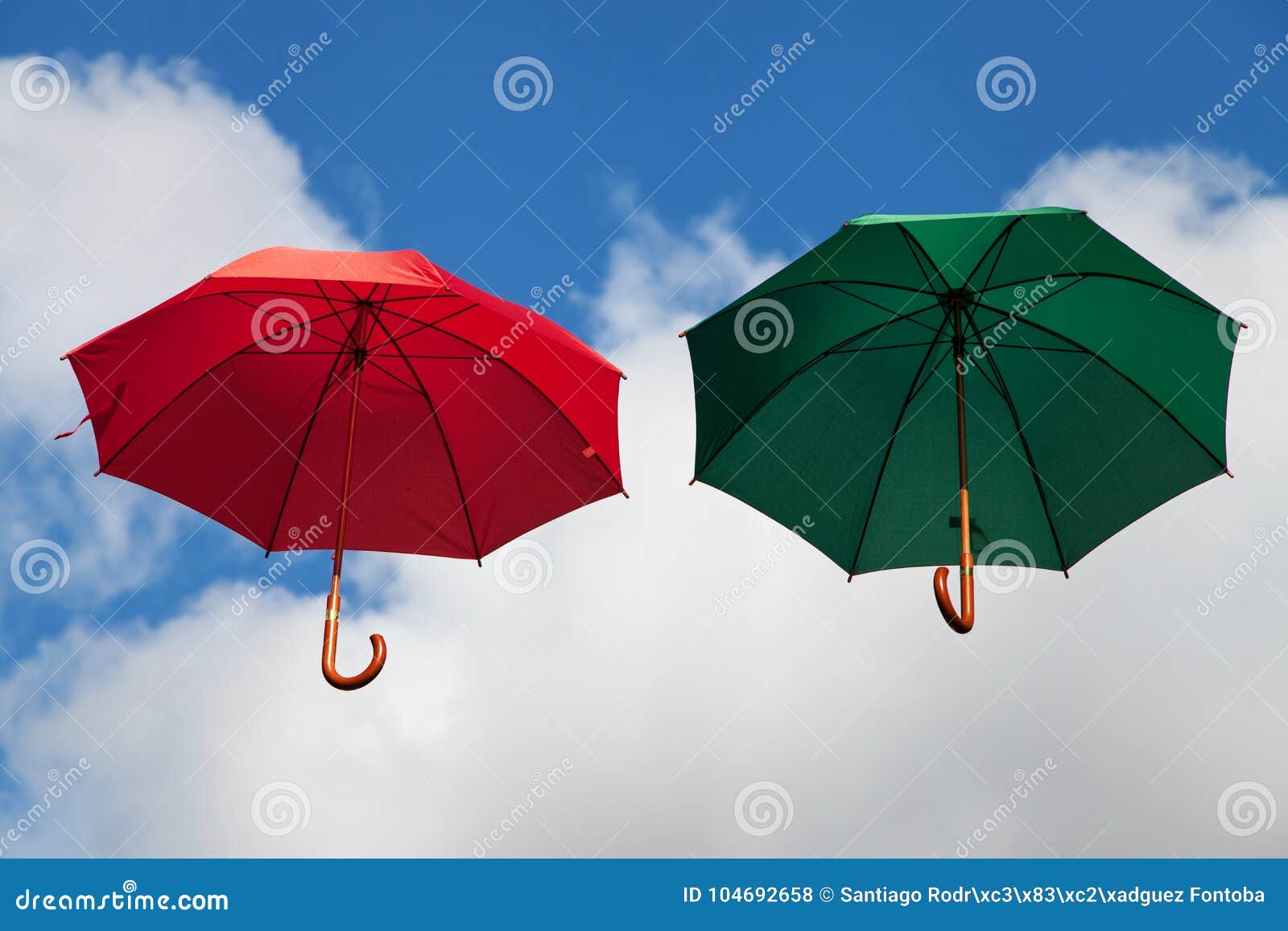 Floating Umbrellas in Red and Green Stock Photo - Image of green ...