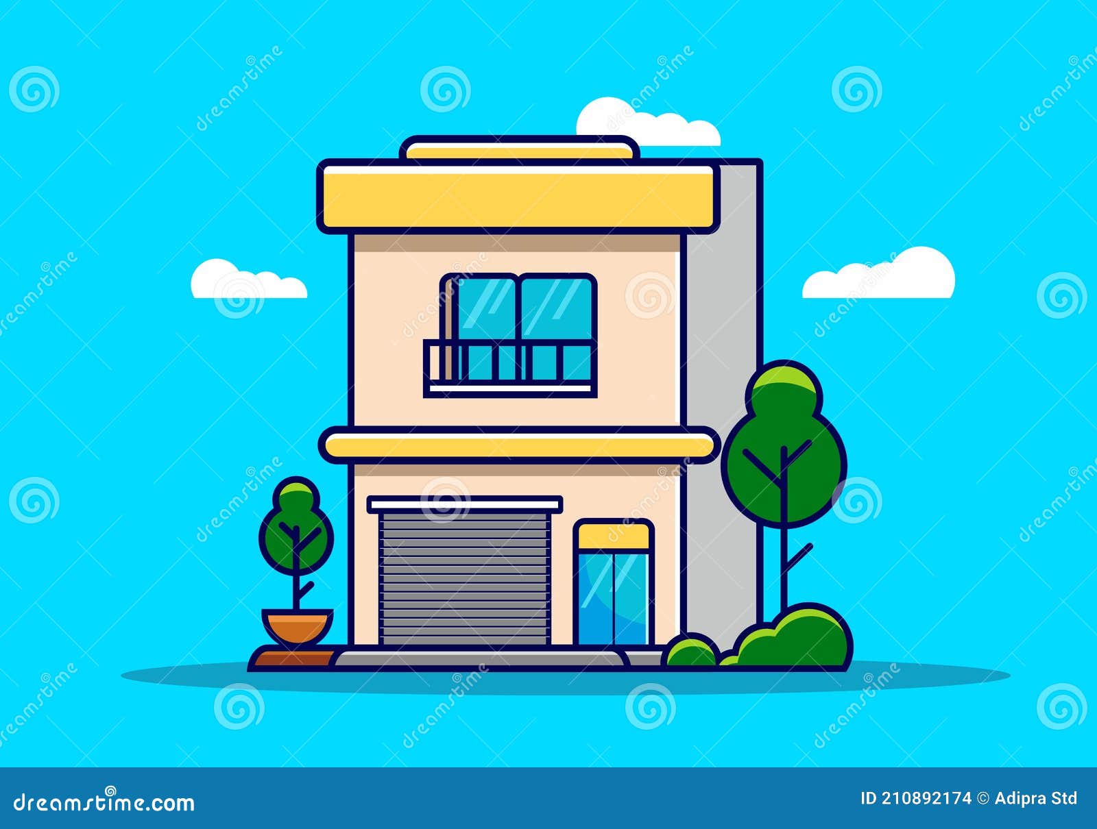 Two Floor Building Flat Illustration Stock Vector - Illustration of ...