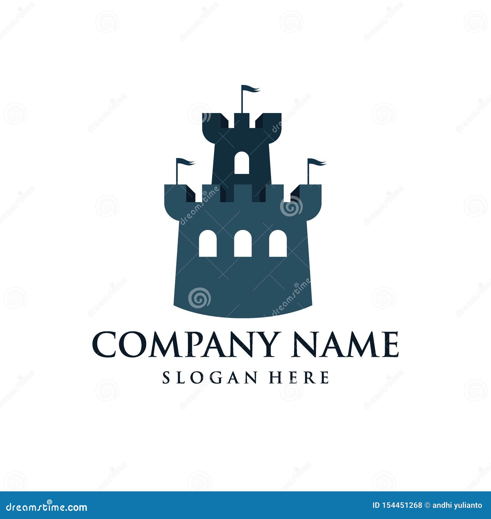 Two Floor Stronghold Castle Tower Vector Logo Design with Flag Stock ...