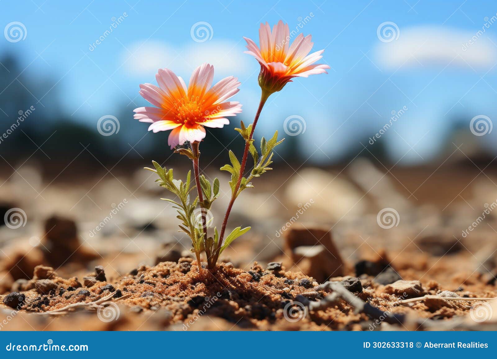 Two Flowers Growing Out of the Ground in a Field Stock Photo - Image of ...