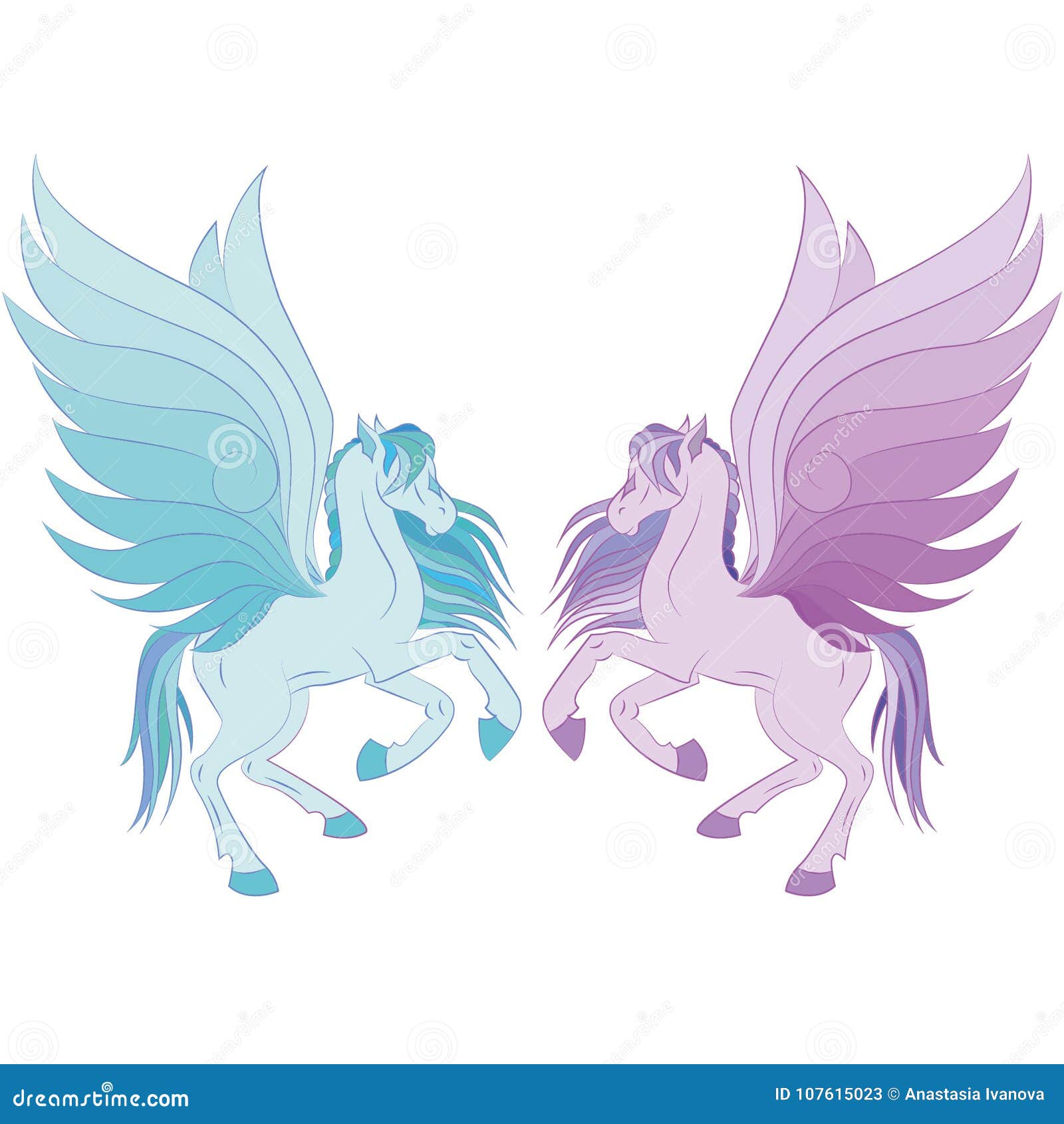 Two flying pegasus stock illustration. Illustration of colorful - 107615023