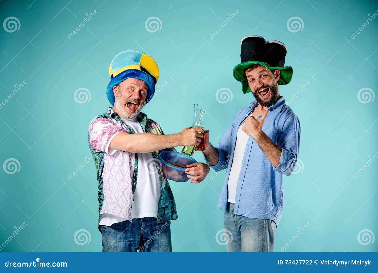 The Two Football Fans Over Blue Stock Photo - Image of competition ...