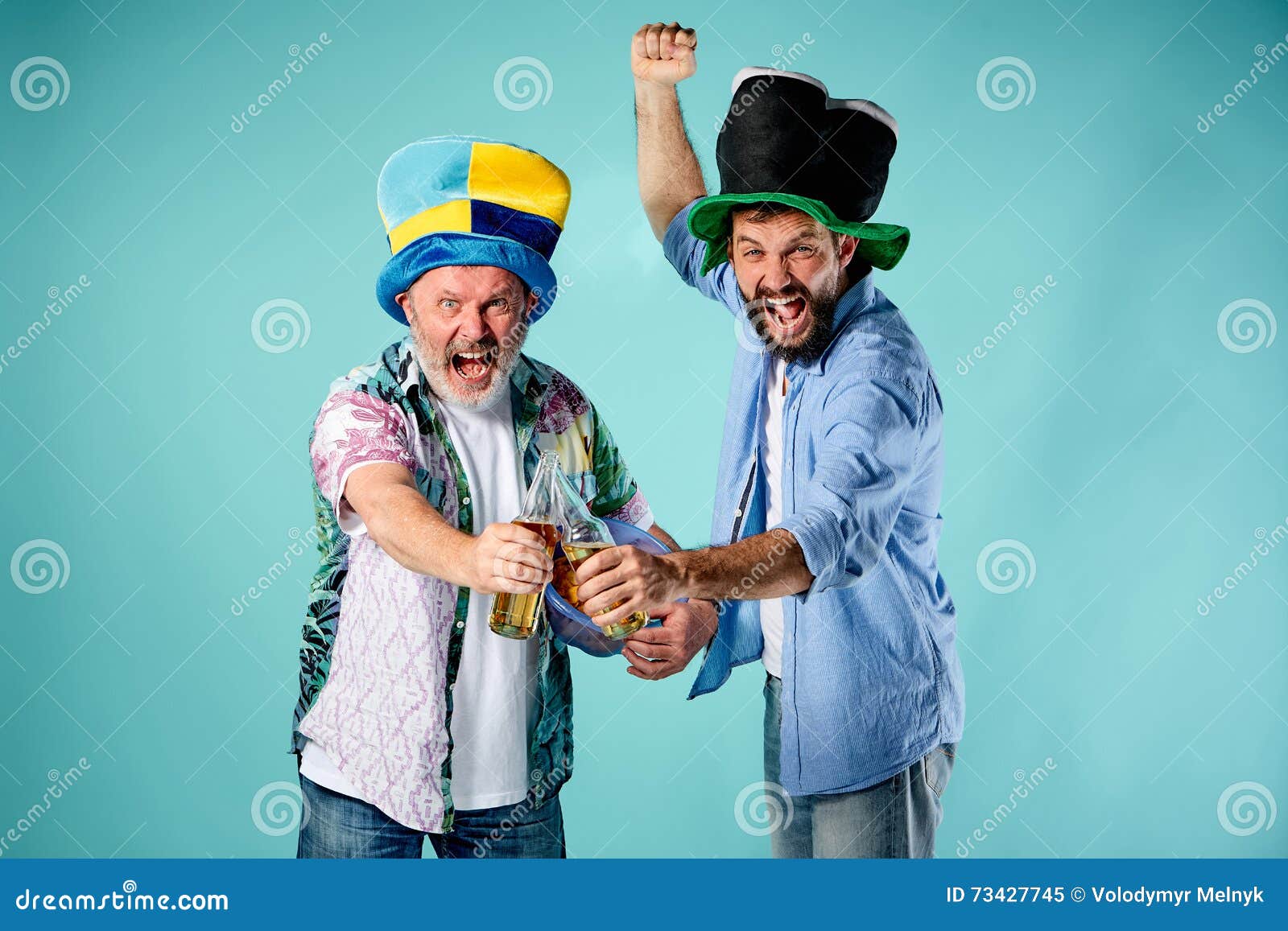 The Two Football Fans Over Blue Stock Image - Image of excited ...