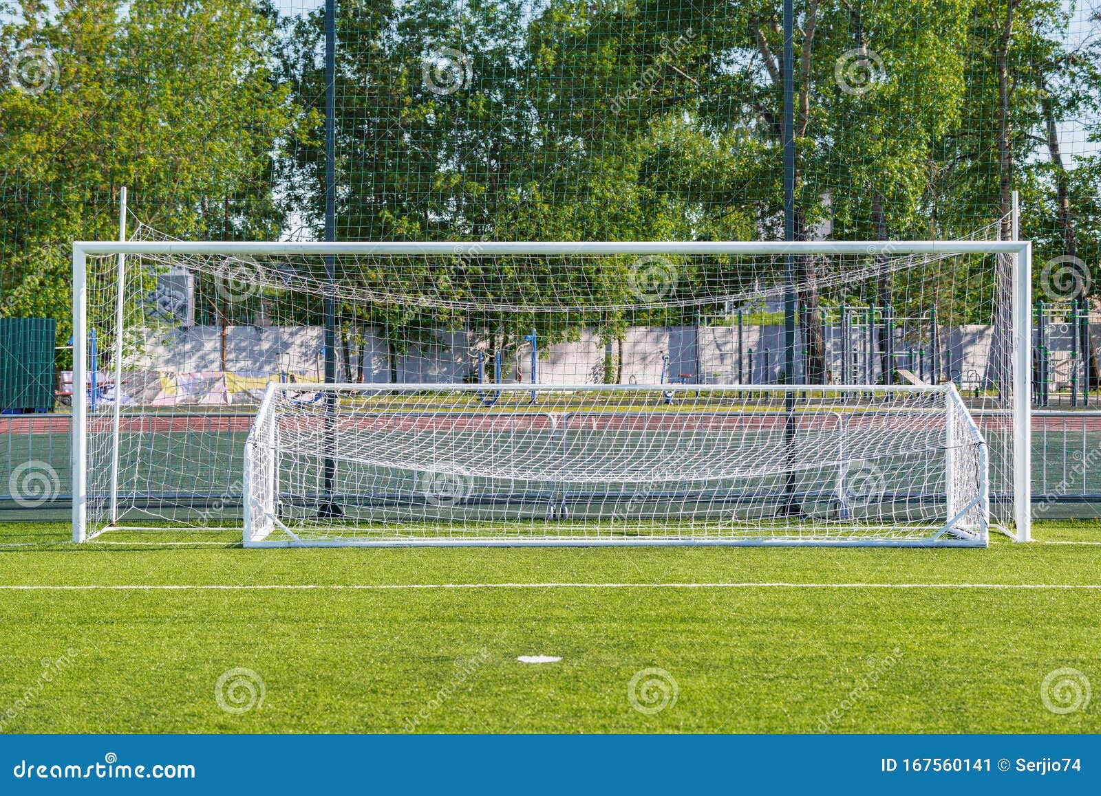 Two Football Gates of Different Size. Stock Image - Image of match ...