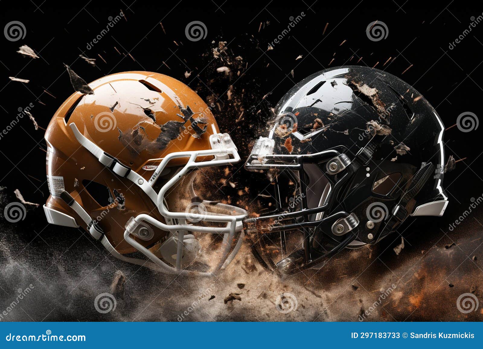 Two Football Helmets Crashing into Each Other. Generative AI Stock ...