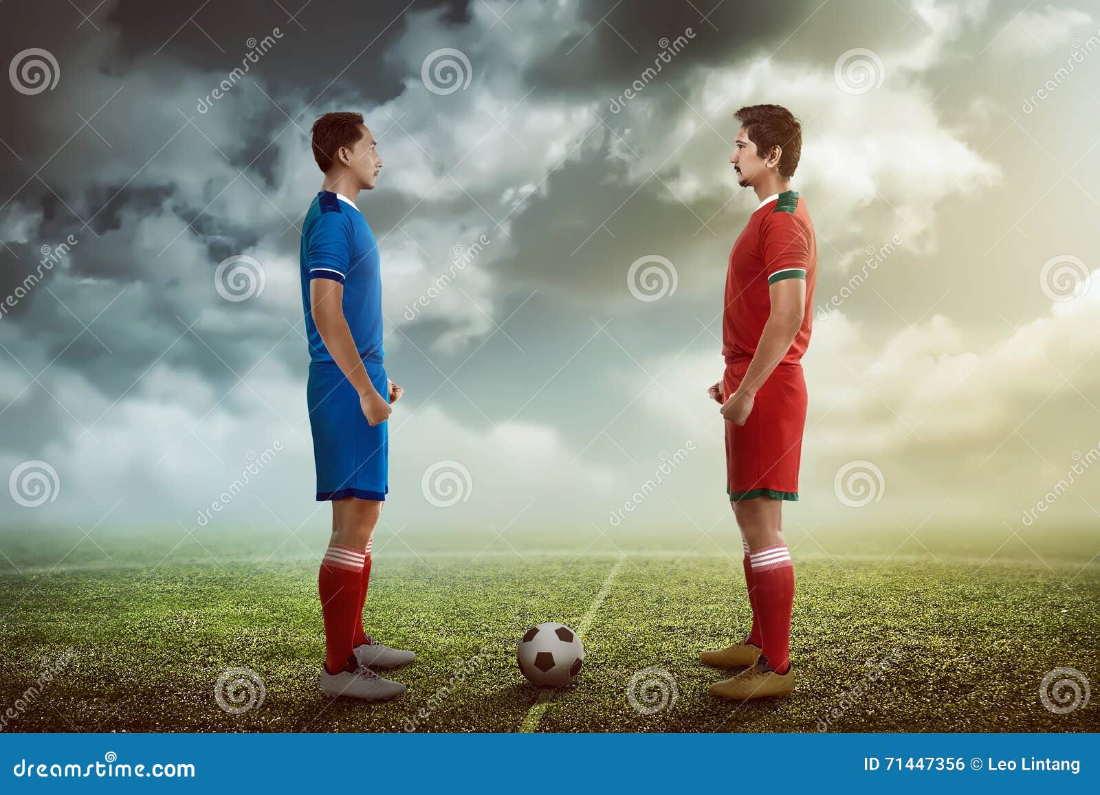 Two Football Player Facing Each Other Stock Photo - Image of kick ...