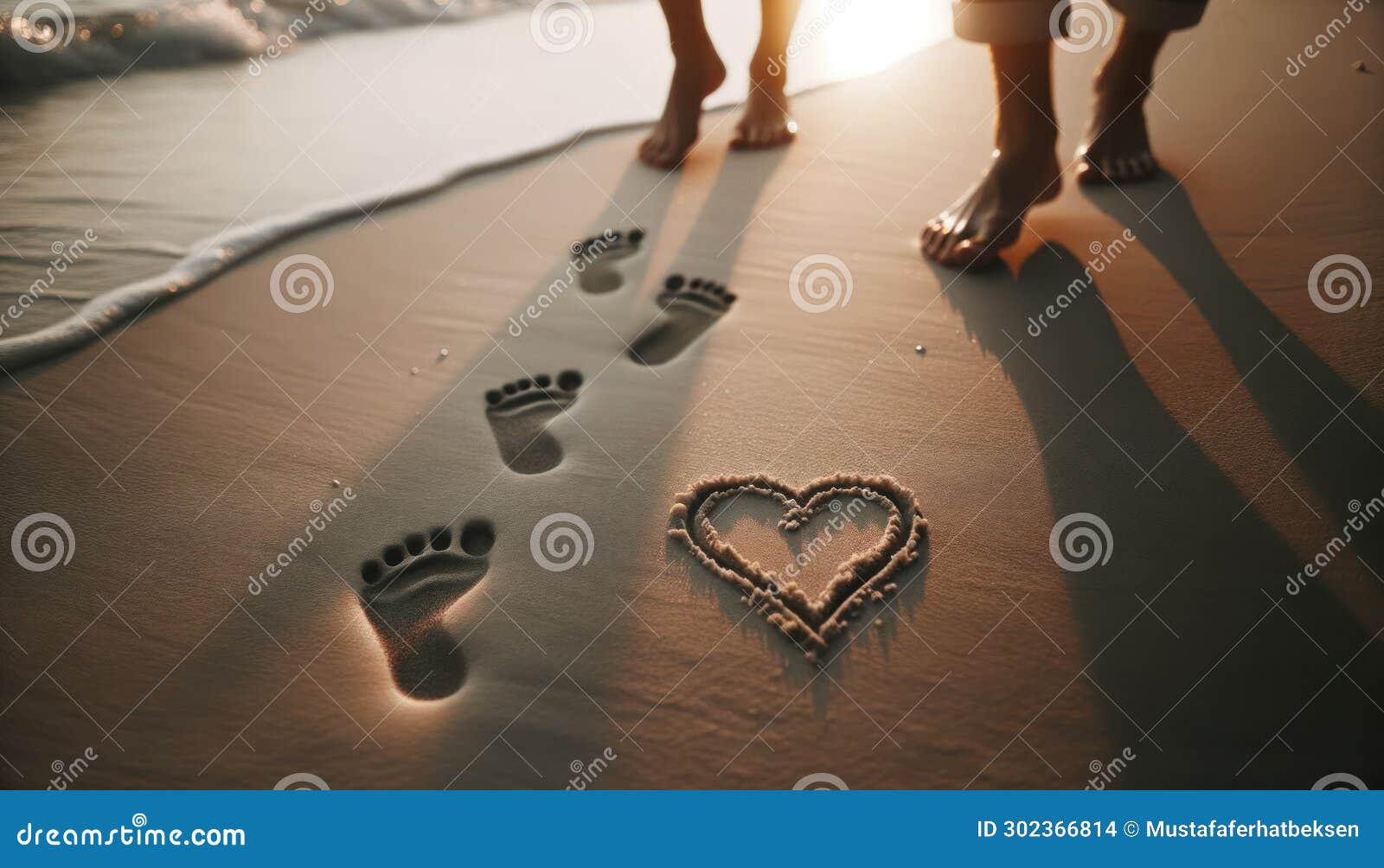 Two Footprints Side by Side on a Beach, a Heart Drawn in the Sand ...