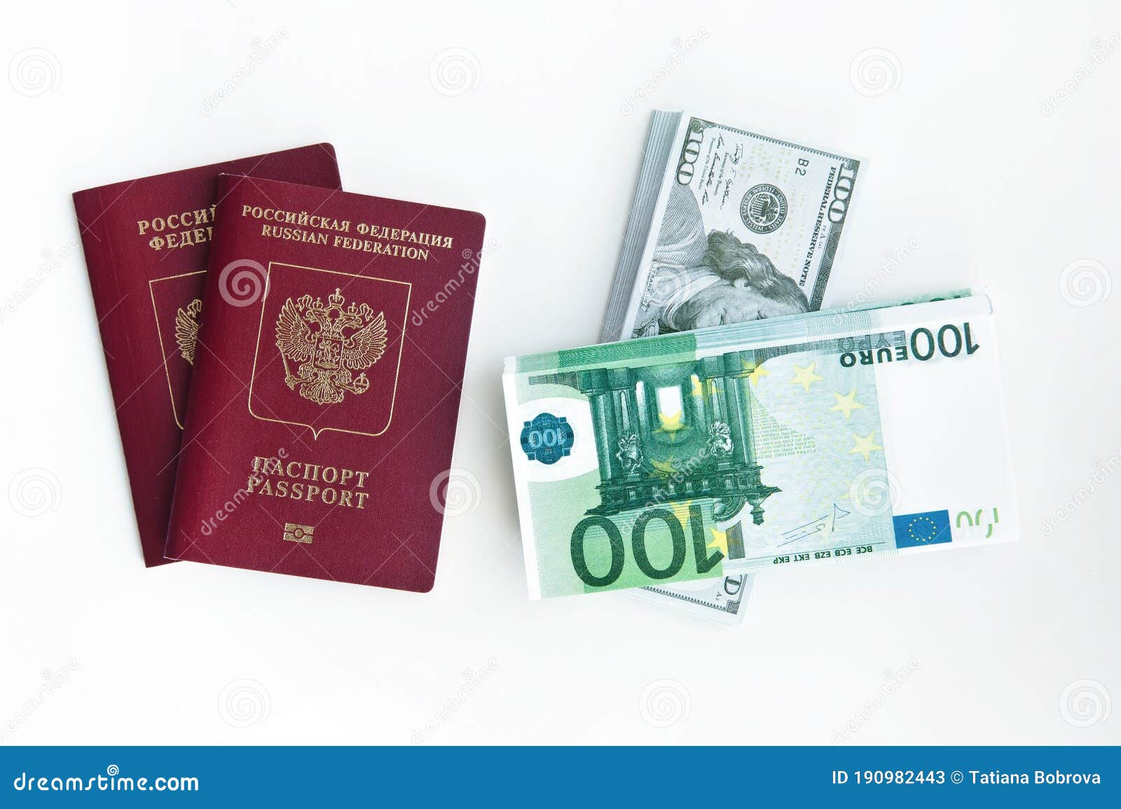 Two Foreign Passports Of The Russian Federation A Pack Of Notes Of 100