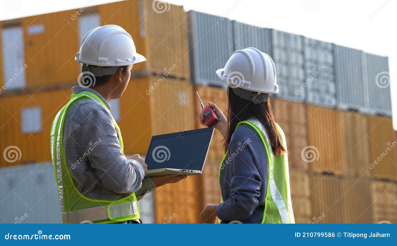 Two Foreman Checking and Control Loading Containers Box from Cargo ...