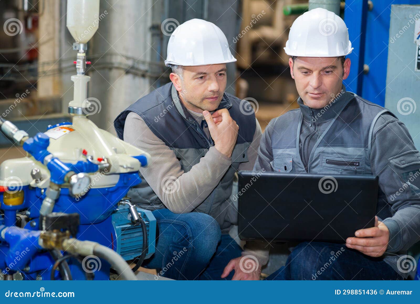 Two Foreman Working with Laptop in Factory Stock Photo - Image of ...