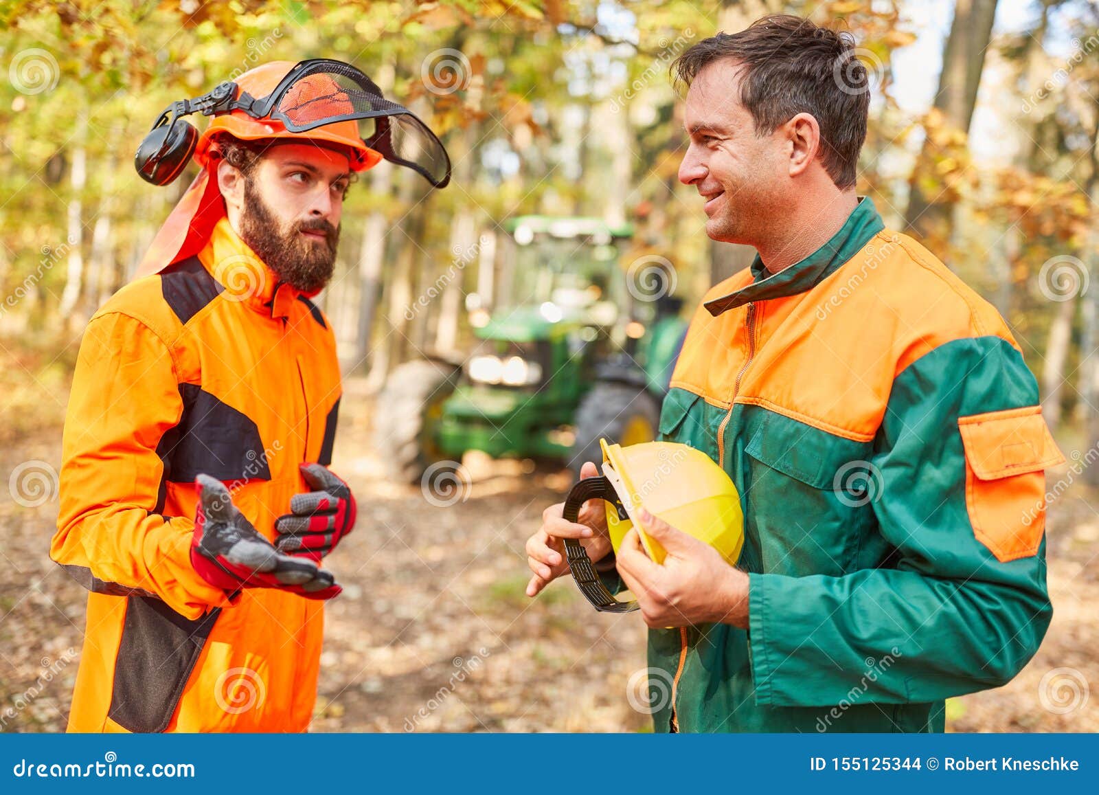 Two Forest Workers or Foresters in Conversation Stock Photo - Image of ...