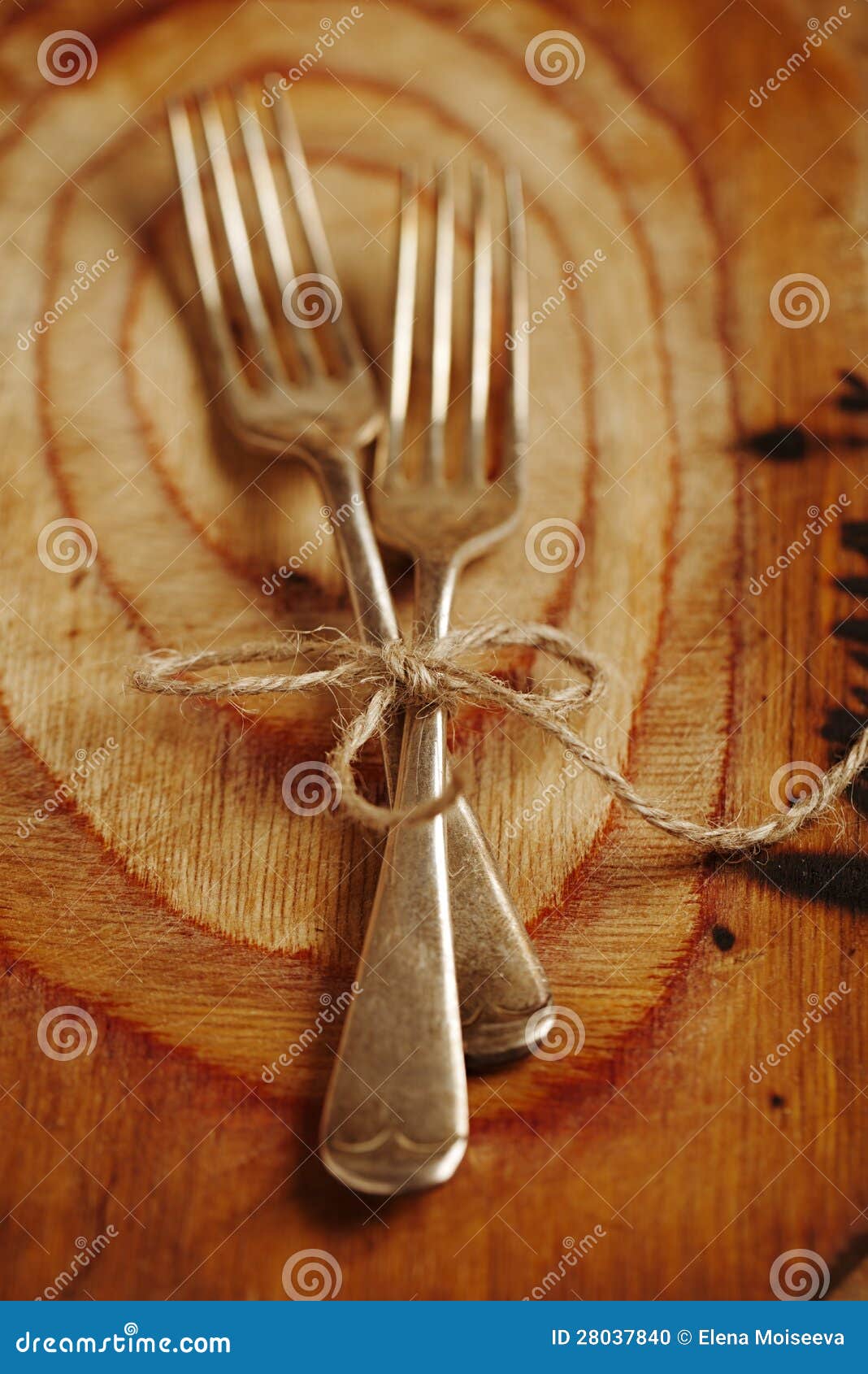 Two Fork Tied by String on Old Wood Stock Photo - Image of fork, dinner ...
