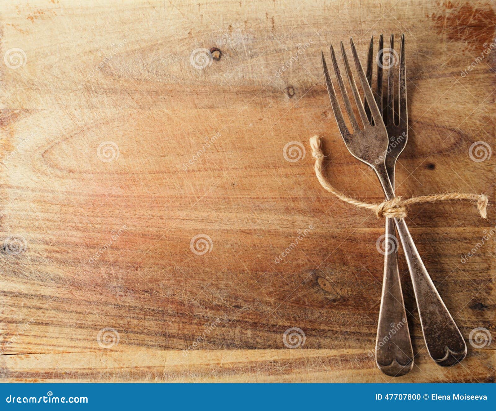 Two Fork Tied by String on Old Wood, Background Stock Photo - Image of ...