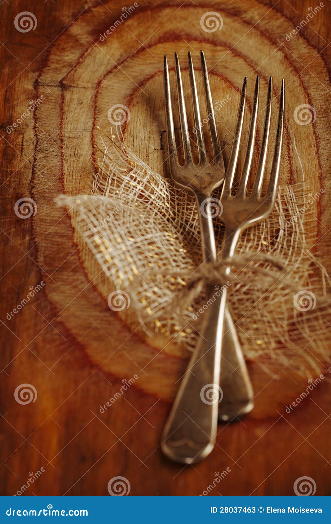 Two Fork Tied by String on Old Wood, Selective Focus, Shallow Do Stock ...
