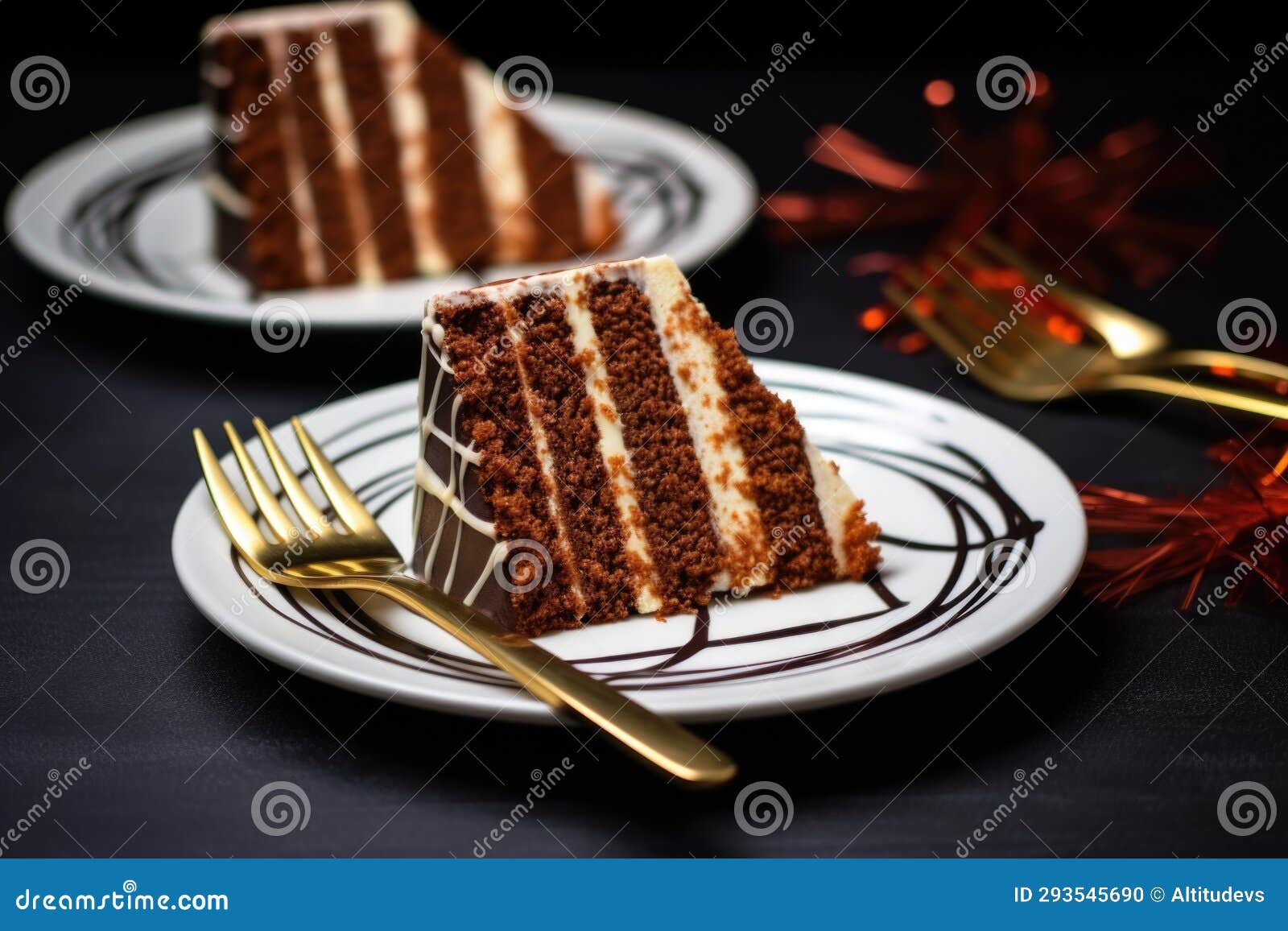 Two Forks Crossed on a Plate with Cake Slices Stock Photo - Image of ...